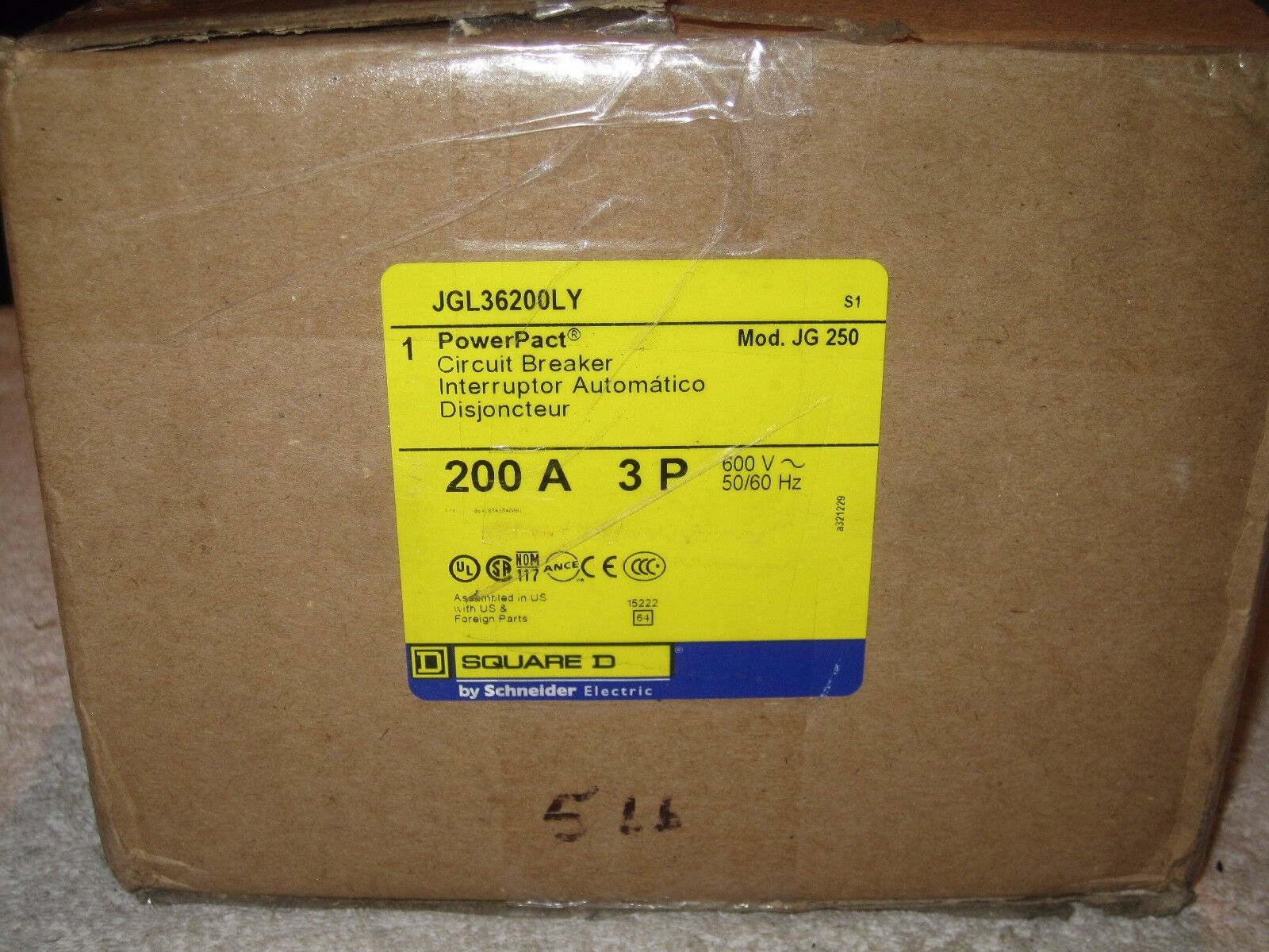 Square D Circuit Breaker Jgl36200 Ly 200a 600v 3 Pole New In Box!!! Jg