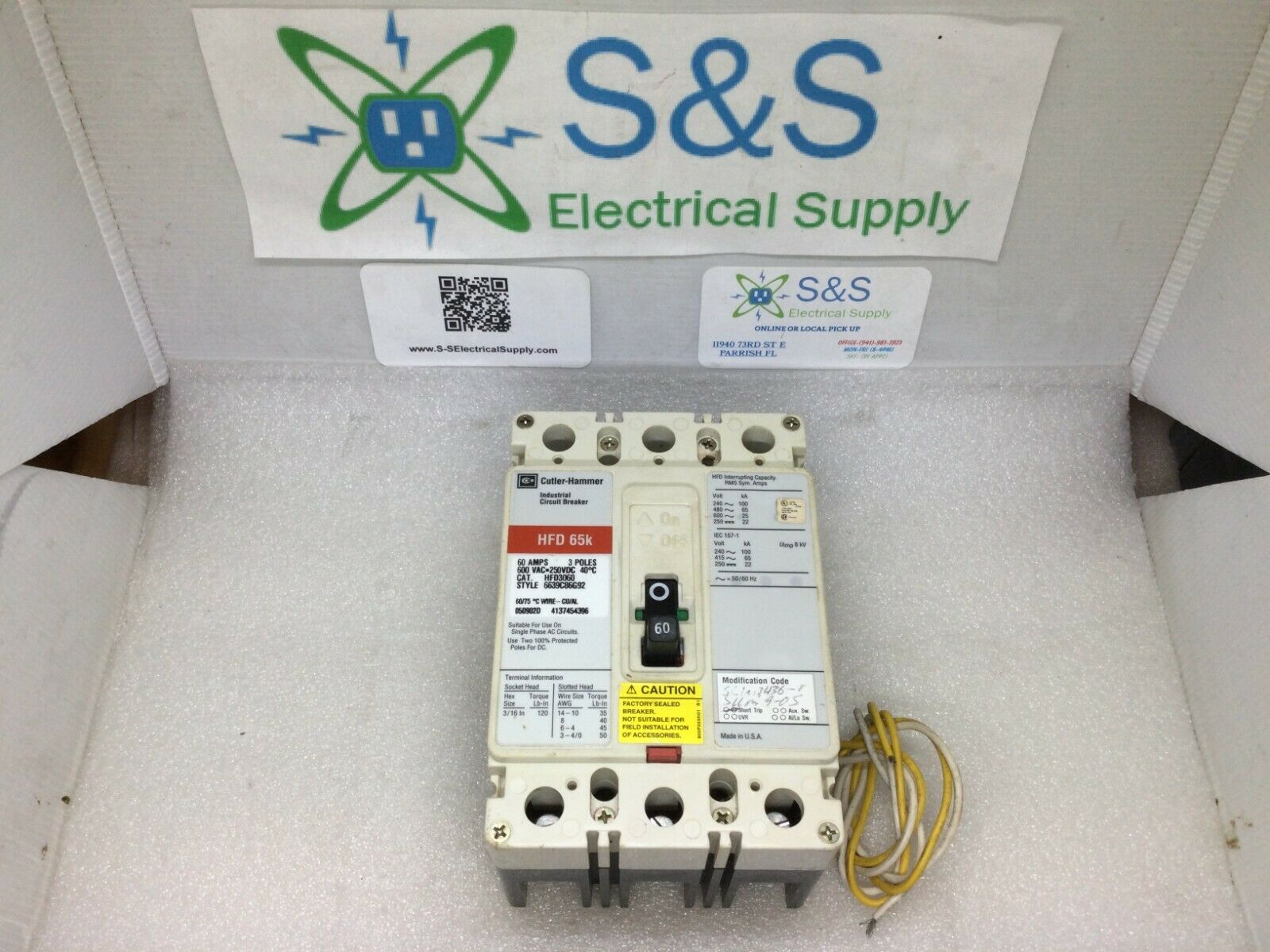 Eaton/Cutler-Hammer Hfd3060 Circuit Breaker W/Shunt Trip Snt1rp08k -Fl