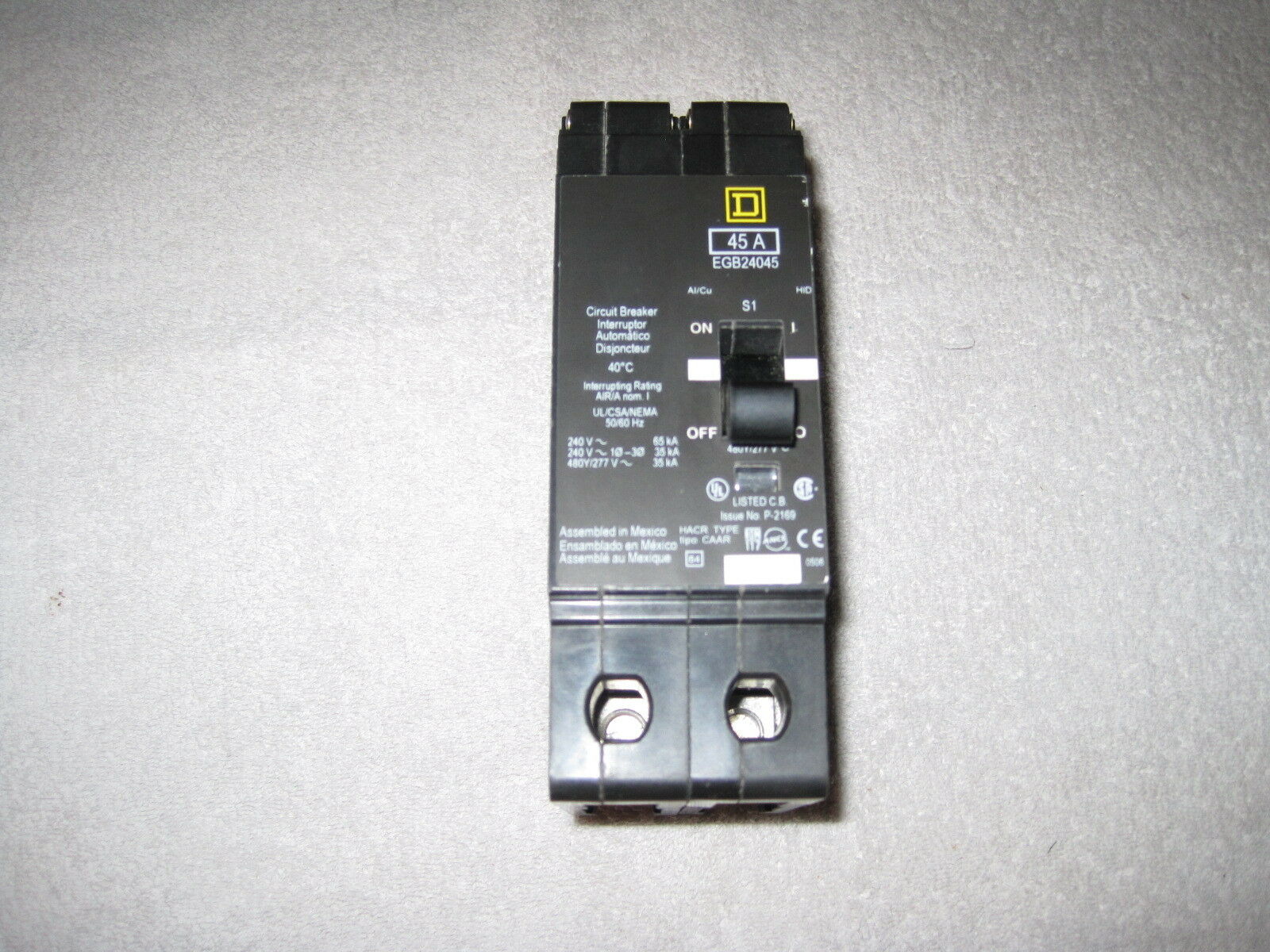 Square D EGB24045 2 Pole Bolt In 480 Volt Circuit Breaker 45 Amp