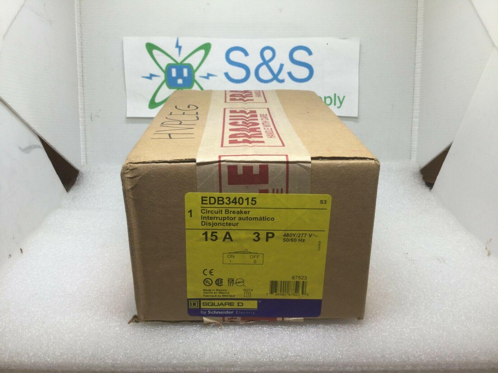 Square D EDB34015 Circuit Breaker 15 Amp 3 Pole 480Y/277V AC