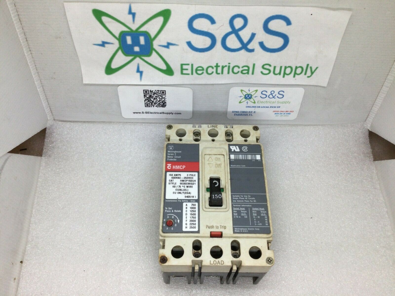 Westinghouse Hmcp150u4 150 Amp 3 Pole 600 Vac Hmcp Circuit Breaker