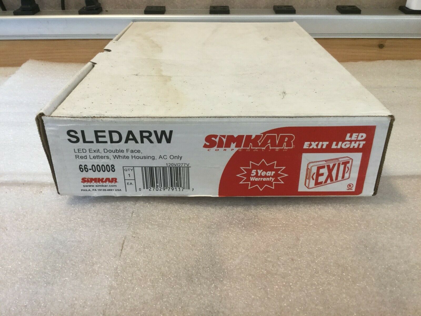 Sledarw Simkar Led Exit Light, Dual Circuit 120/277 Vac, Red/White 66-