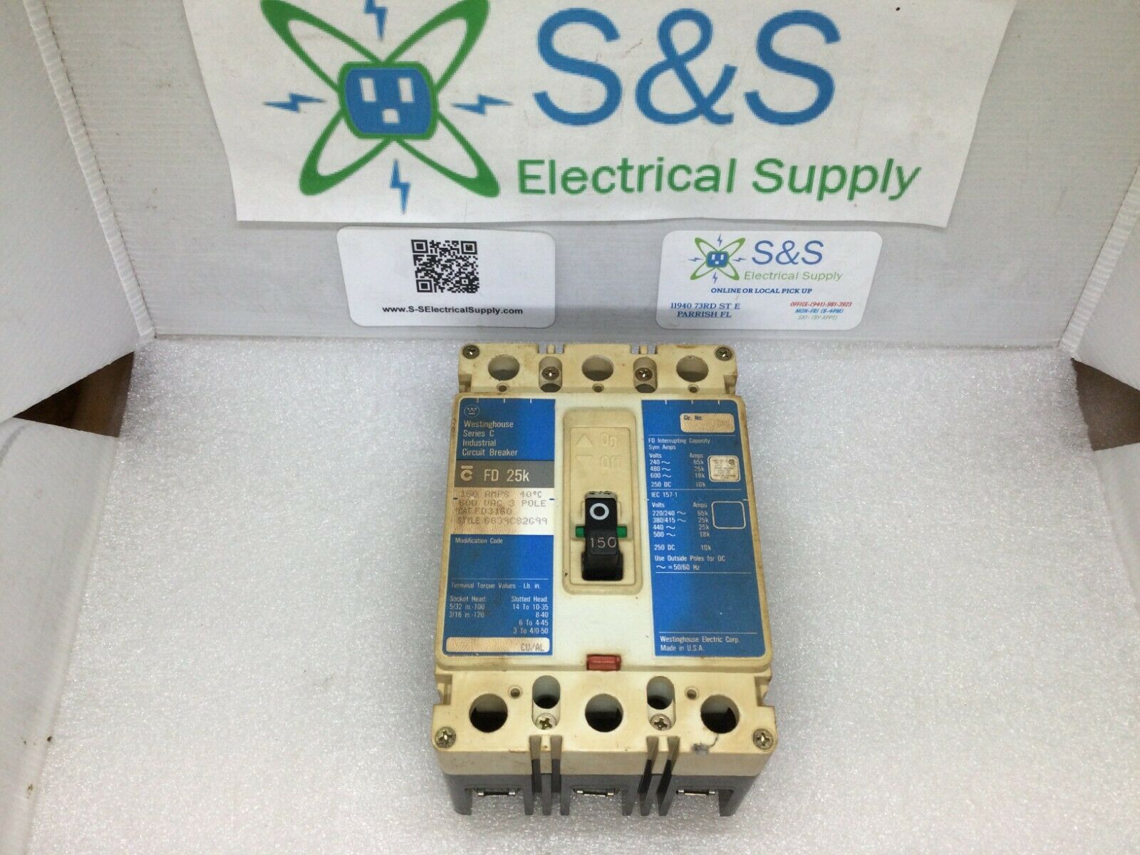 Cutler Hammer/Westinghouse FD3150 150 Amp 600 Volt 3 Pole FD25k Circui