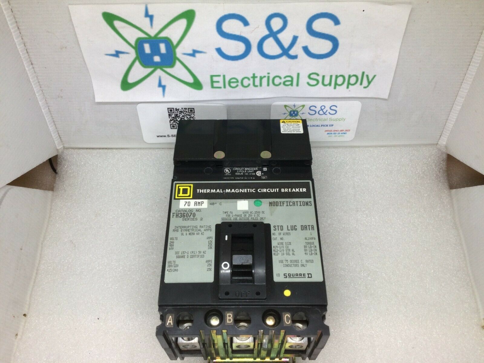 Square D FH36070 70 Amp 600v 3 Pole Type FA Series 2 Thermal Magnetic