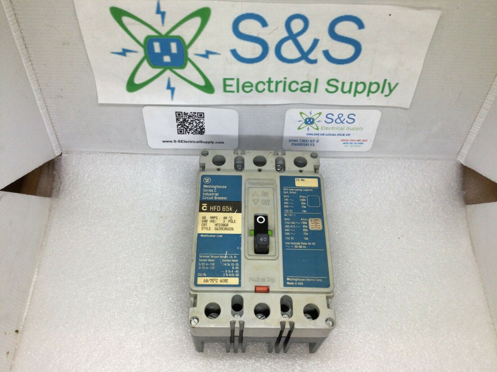 Westinghouse Hfd3060 3 Pole 60 Amp Type Hfd 65k Circuit Breaker