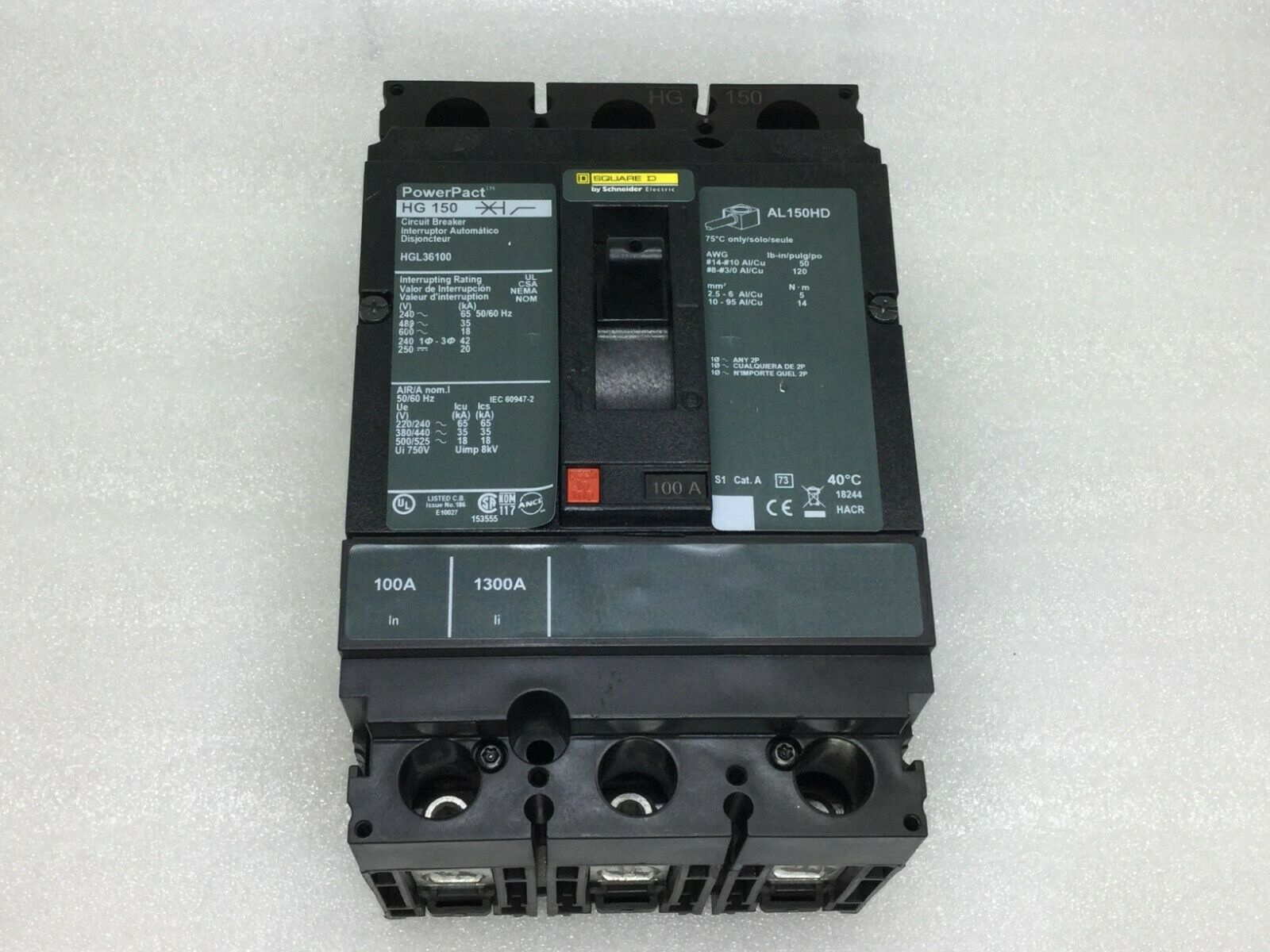 Square D Hgl Hgl36100 3 Pole 100 Amp 600v Circuit Breaker