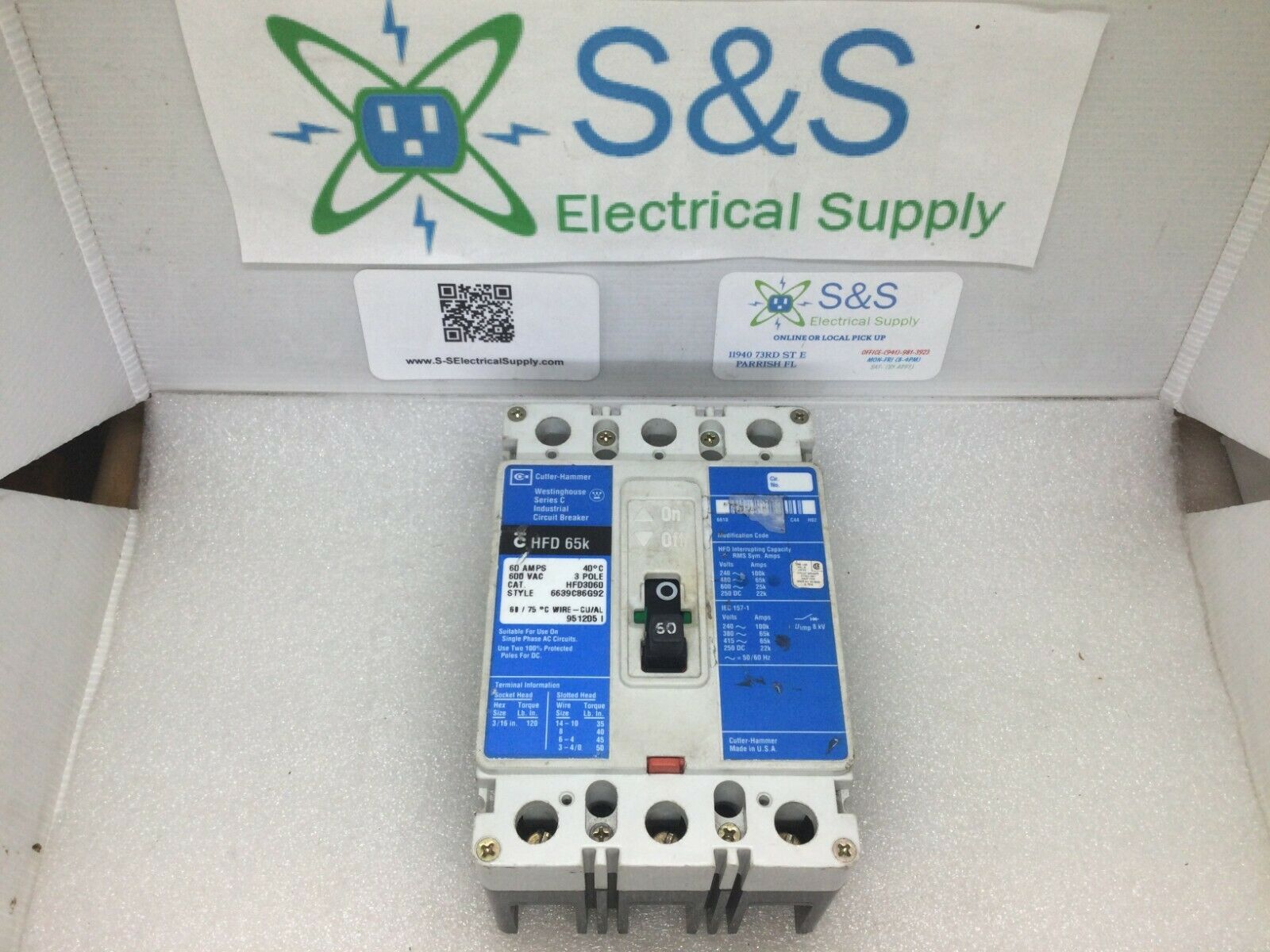 Eaton Cutler Hammer HFD3060 3 Pole 60 Amp Type HFD 65k Circuit Breaker