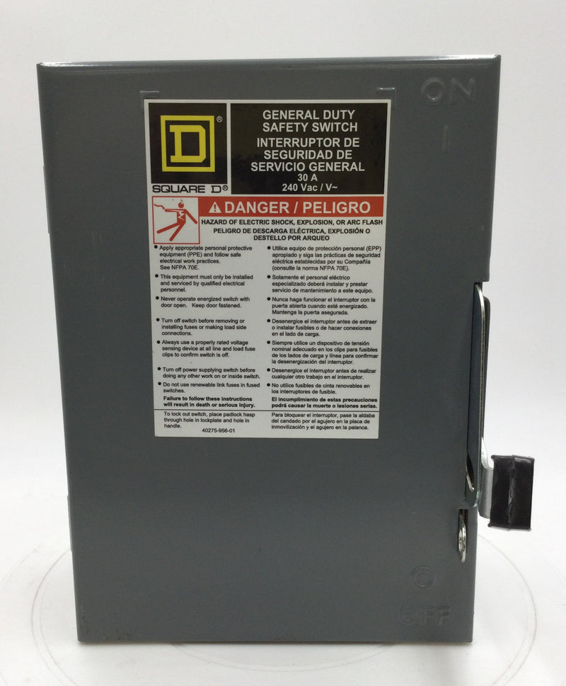 Square D D221N 30 Amp 2 Pole 120/240V Series E3 Fusible Safety Switch