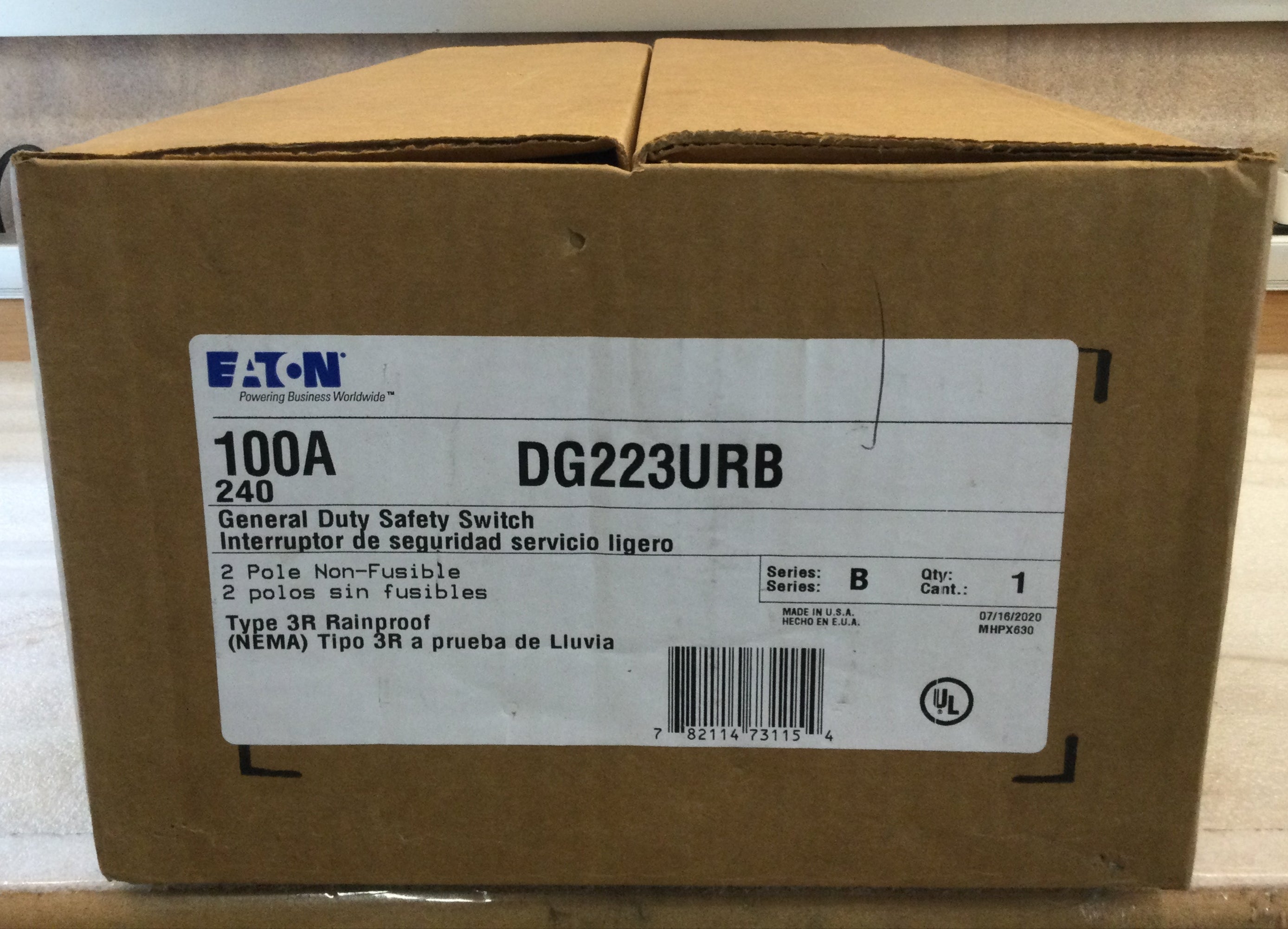 Eaton DG223URB 100 Amp 2 Pole 240V General Duty Non-Fused Safety Switc