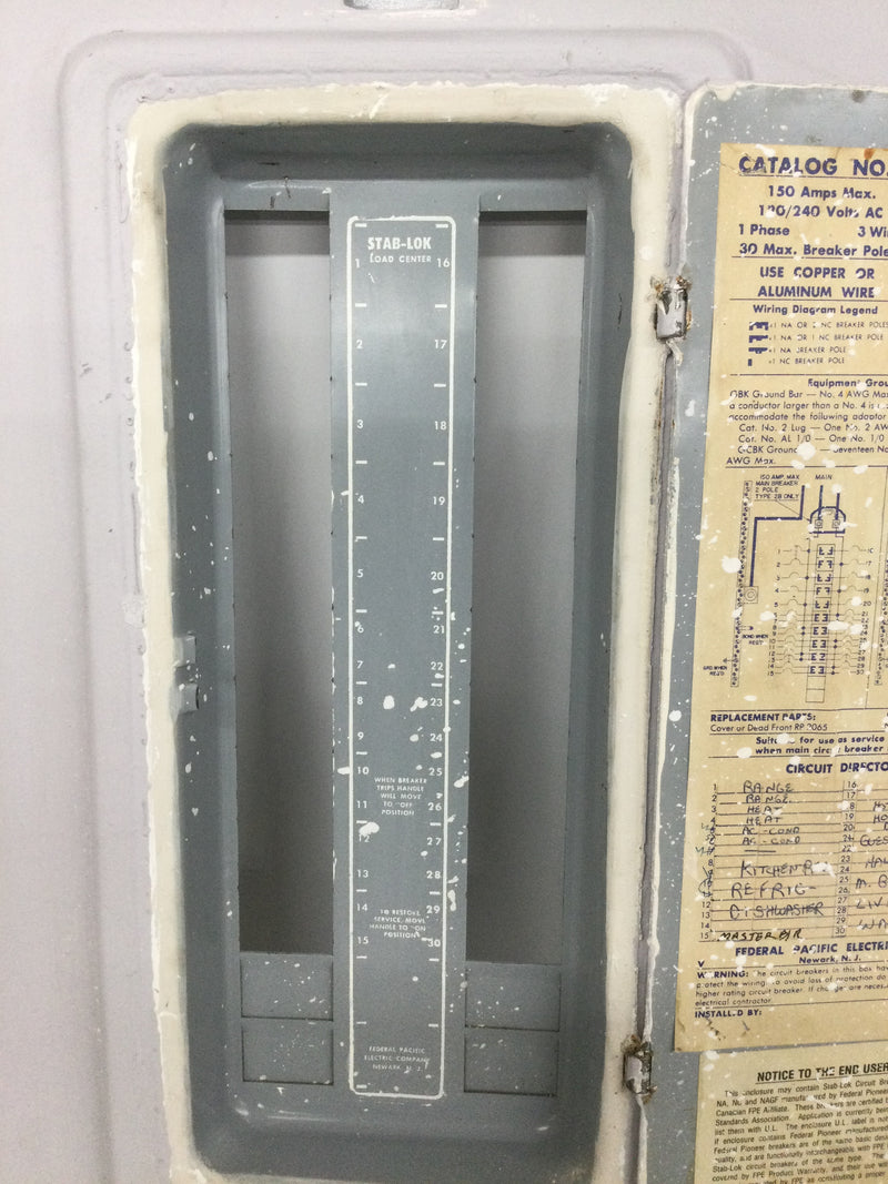 FPE Federal Pacific L120-30 150 Amp 120/240V 10/20 Circuit Panel Cover