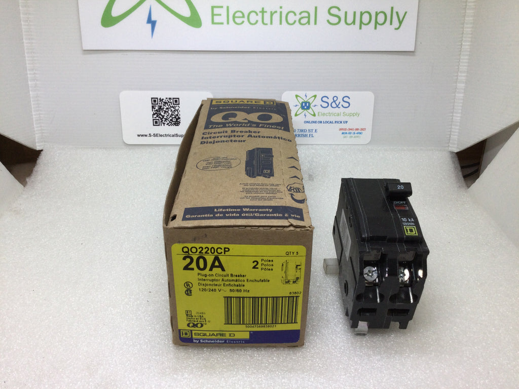 Square D QO220 2 Pole 20A Type QO Circuit Breaker - Yellow Face