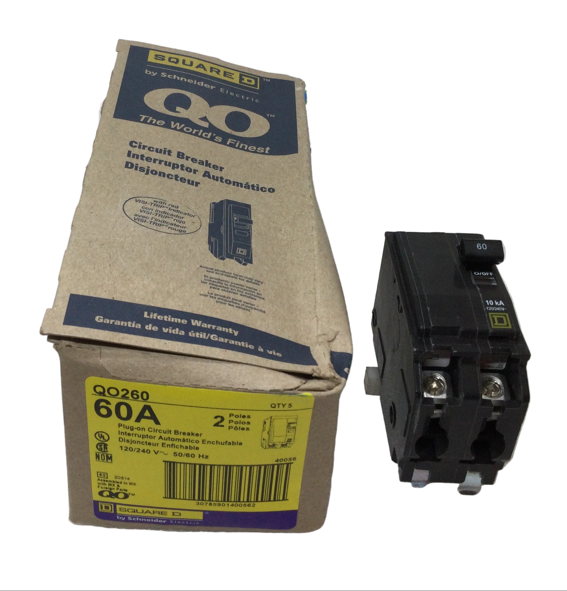 Square D QO260 60 Amp 2 Pole 120/240V Circuit Breaker - Yellow Face