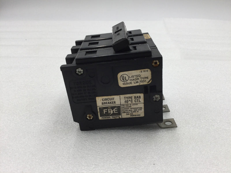 FPE BAB3020 20 Amp 3 Pole 240 VAC Type BAB Circuit Breaker