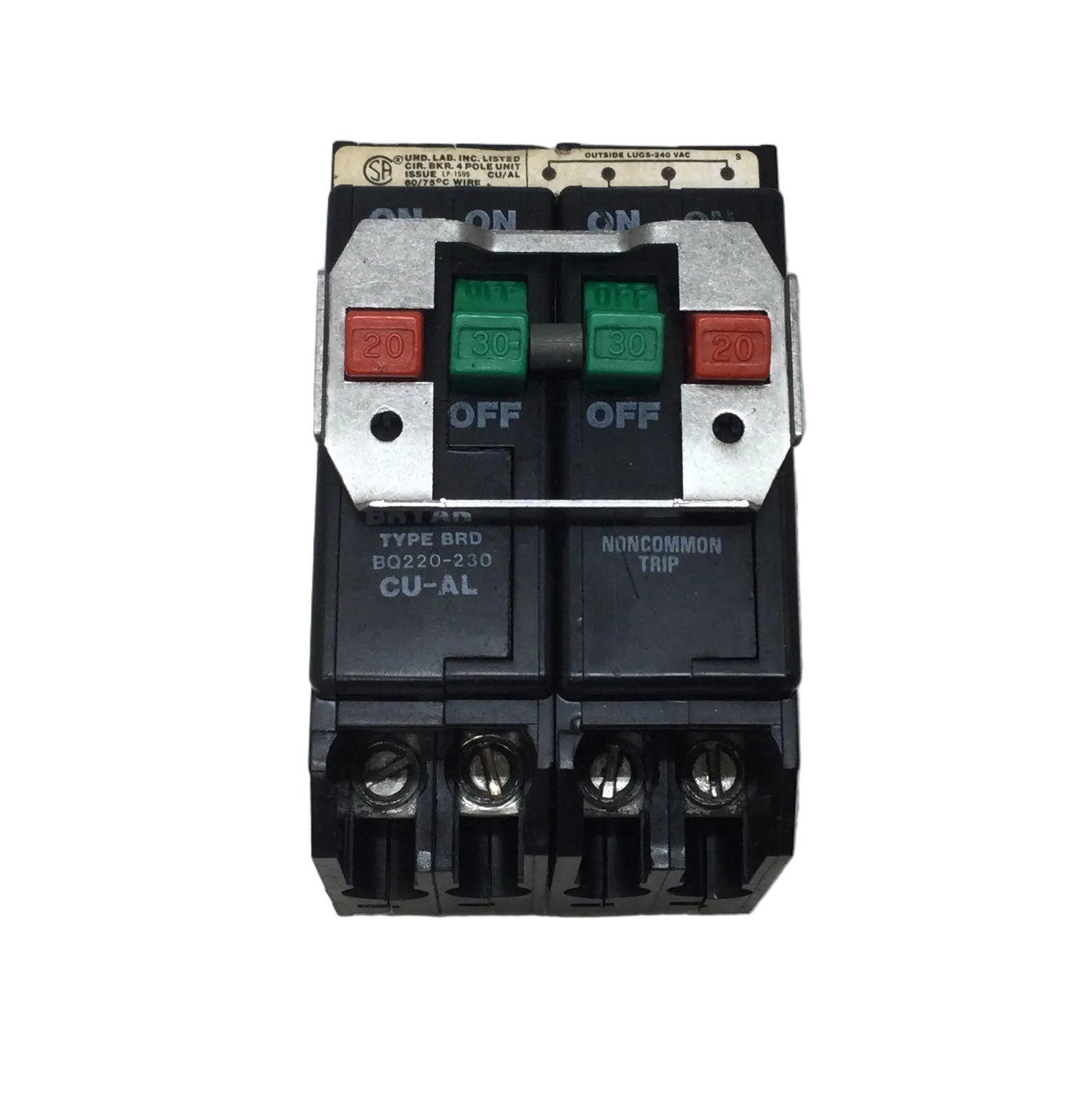Bryant BQ220-230 20/30 Amp 4 Pole 120/240V Type BRD Circuit Breaker
