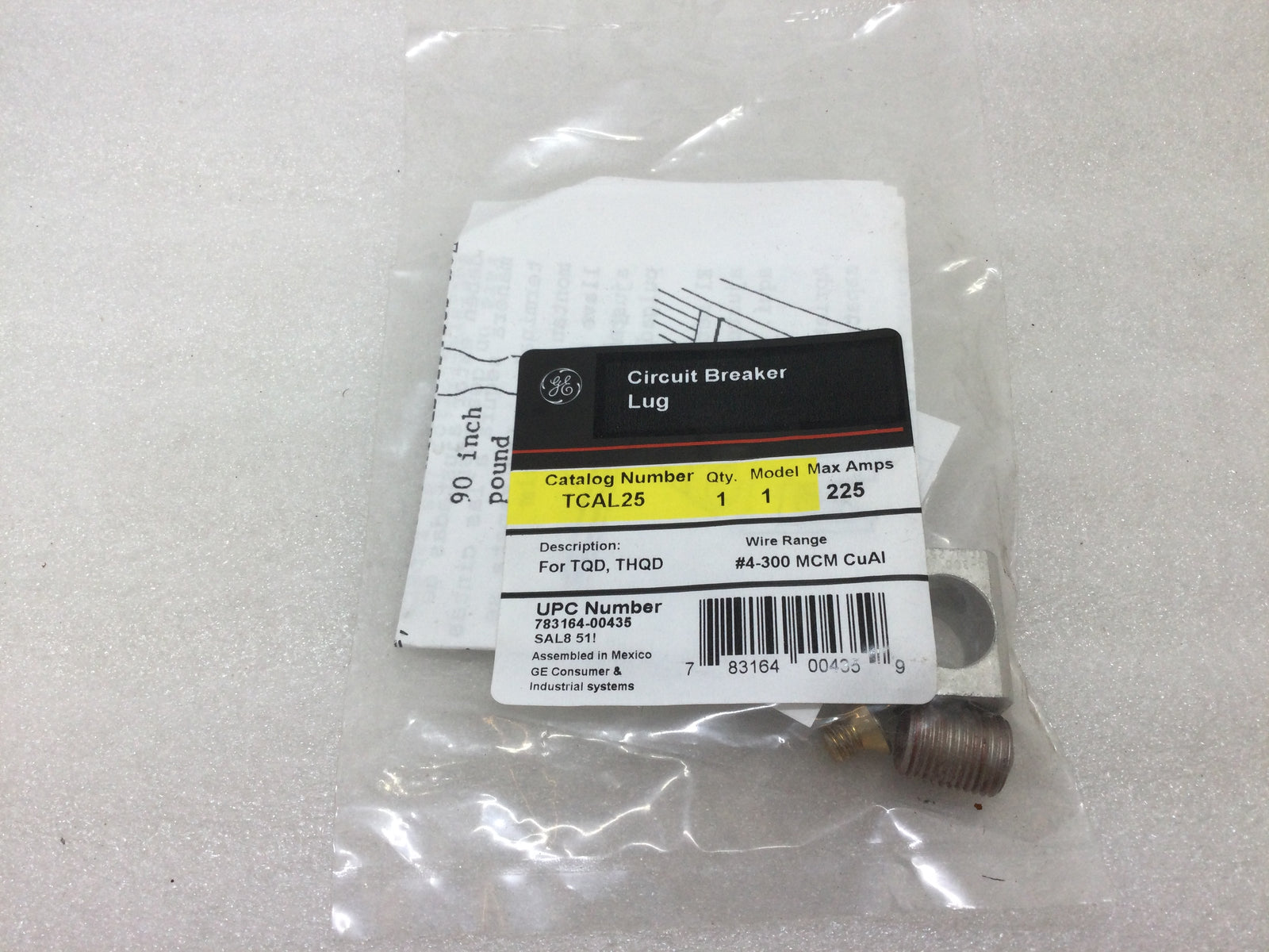 GE General Electric TCAL25 Lug Kit Circuit Breaker 100-225 amp