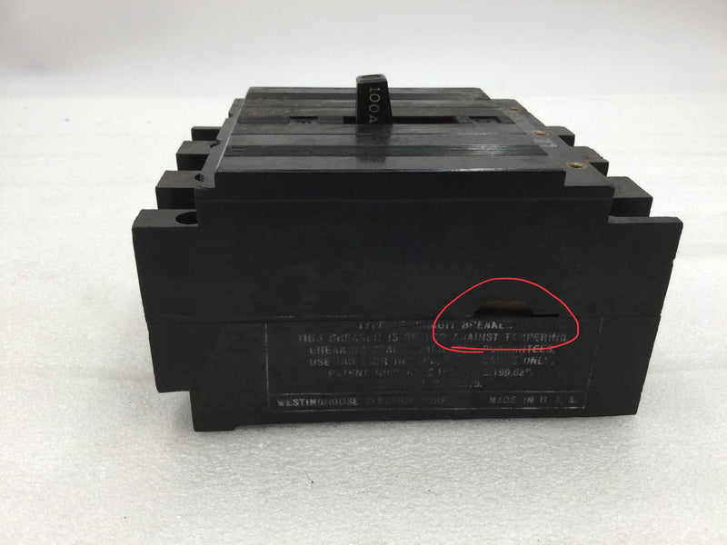 Westinghouse EA3100 3 Pole 100 Amp 240V Circuit Breaker