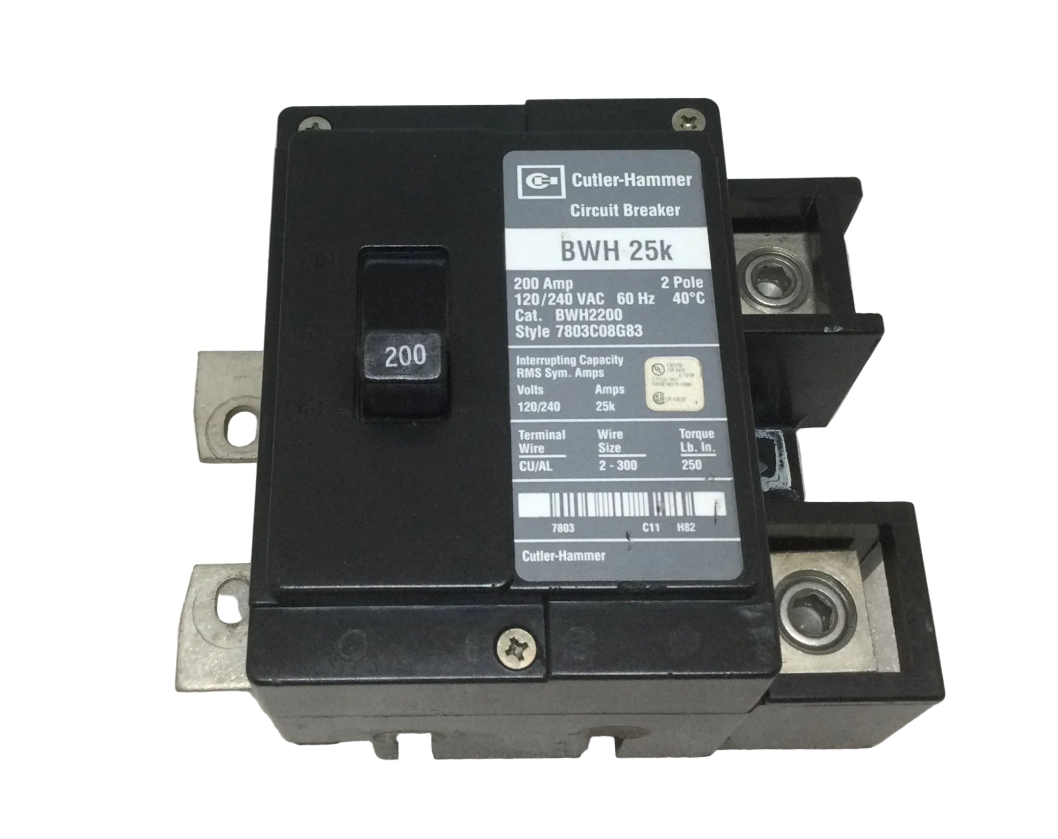 Eaton/Cutler Hammer BWH2200 25k 200 Amp 2 Pole Circuit Breaker