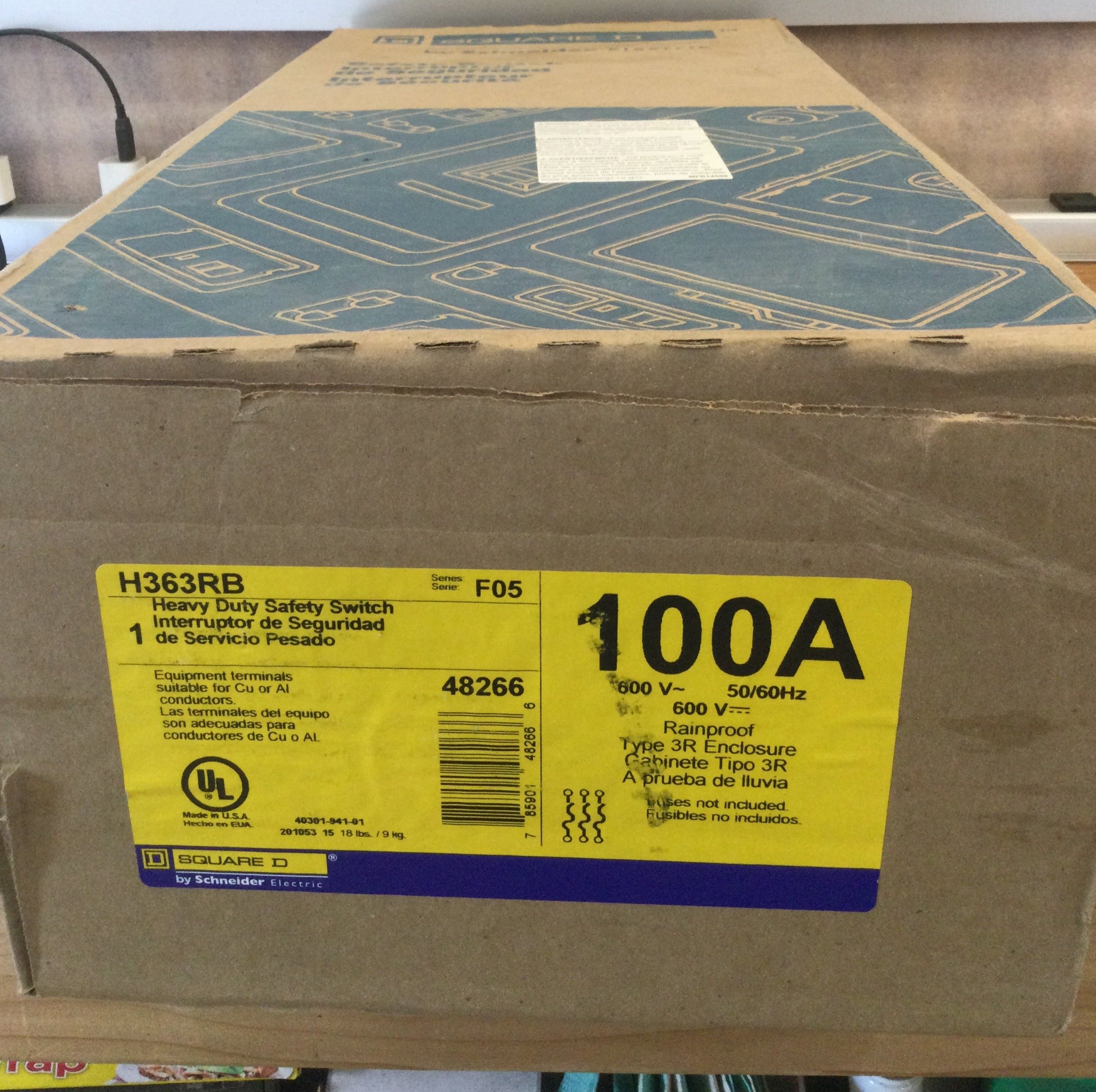 Square D H363RB 100A 600VAC 3 Phase Fused Type 3R Outdoor Enclosure He