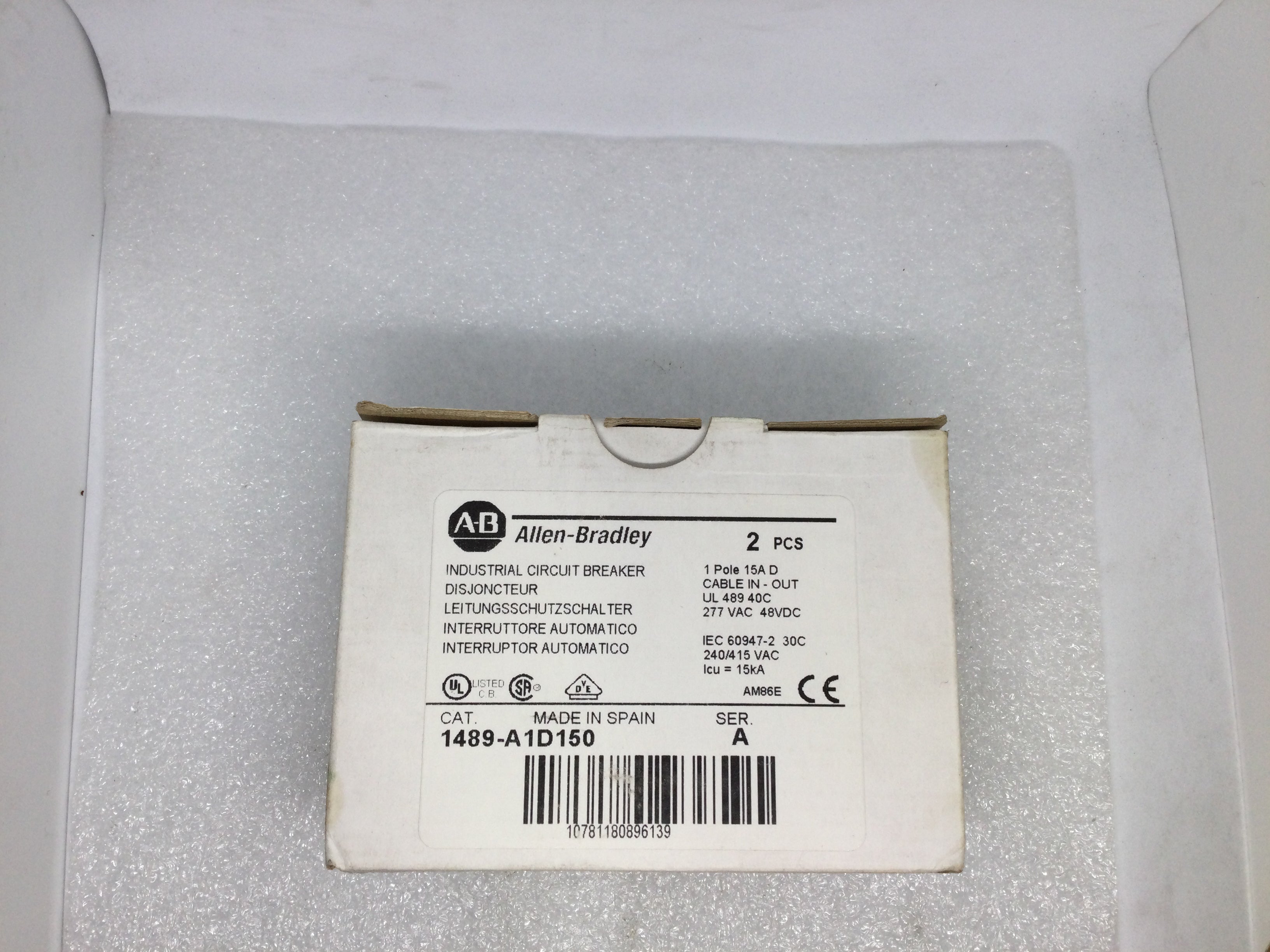 (1) Allen-Bradley 1489-A1D150 (1489-A) Single Pole 15 Amp 277V 480VDC