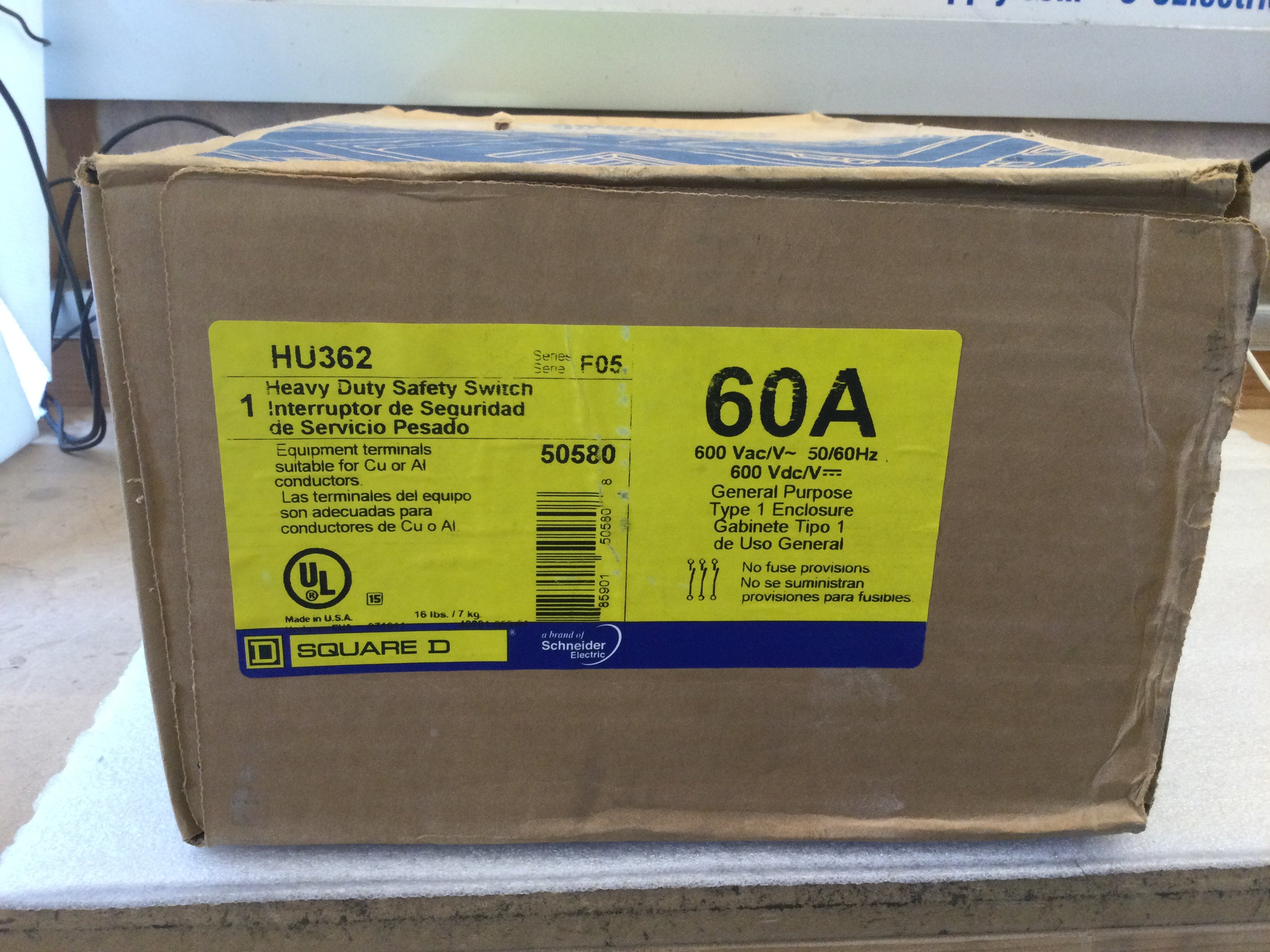 Square D Non Fusible Safety Switch HU362 60 Amp 600v 3 Pole Nema 1 Enc