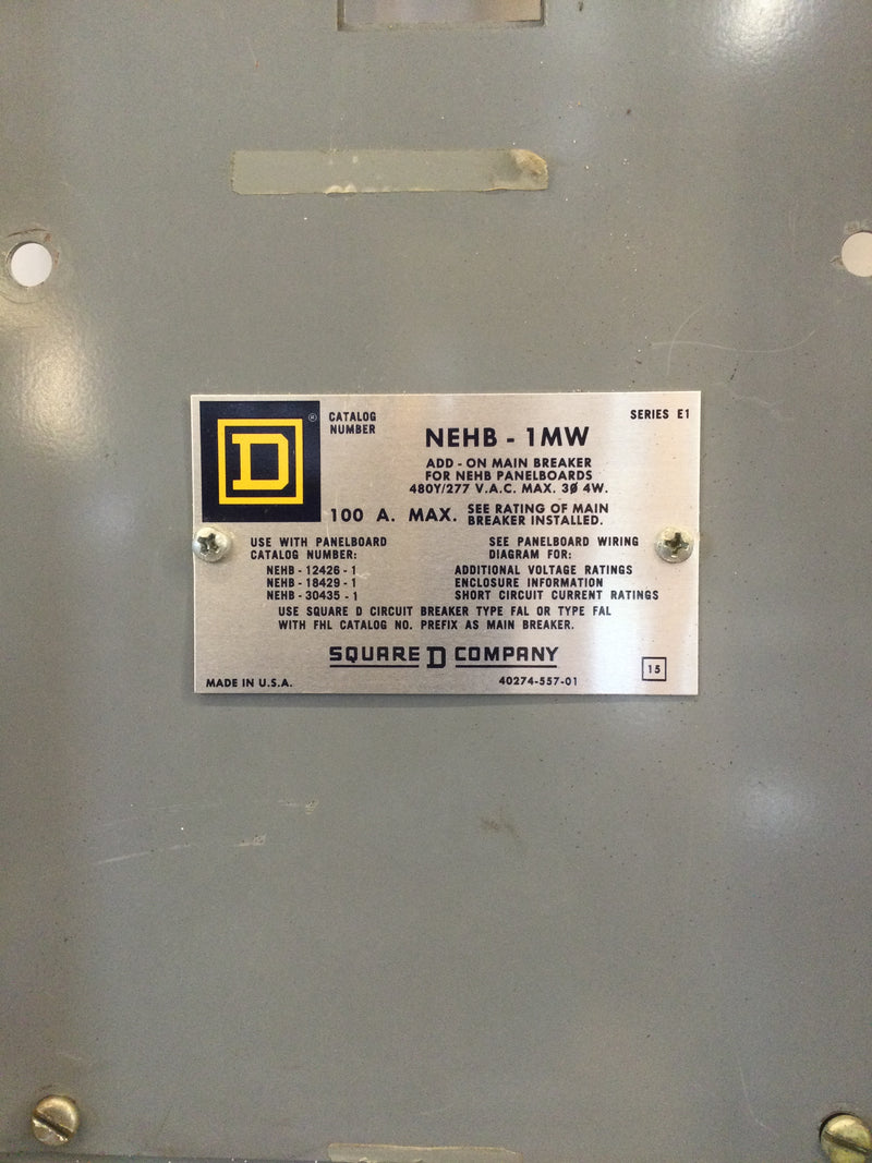 Square D NEHB-1MW 100 Amp 480Y/277v Series E1 Dead Front w/Main 38" x