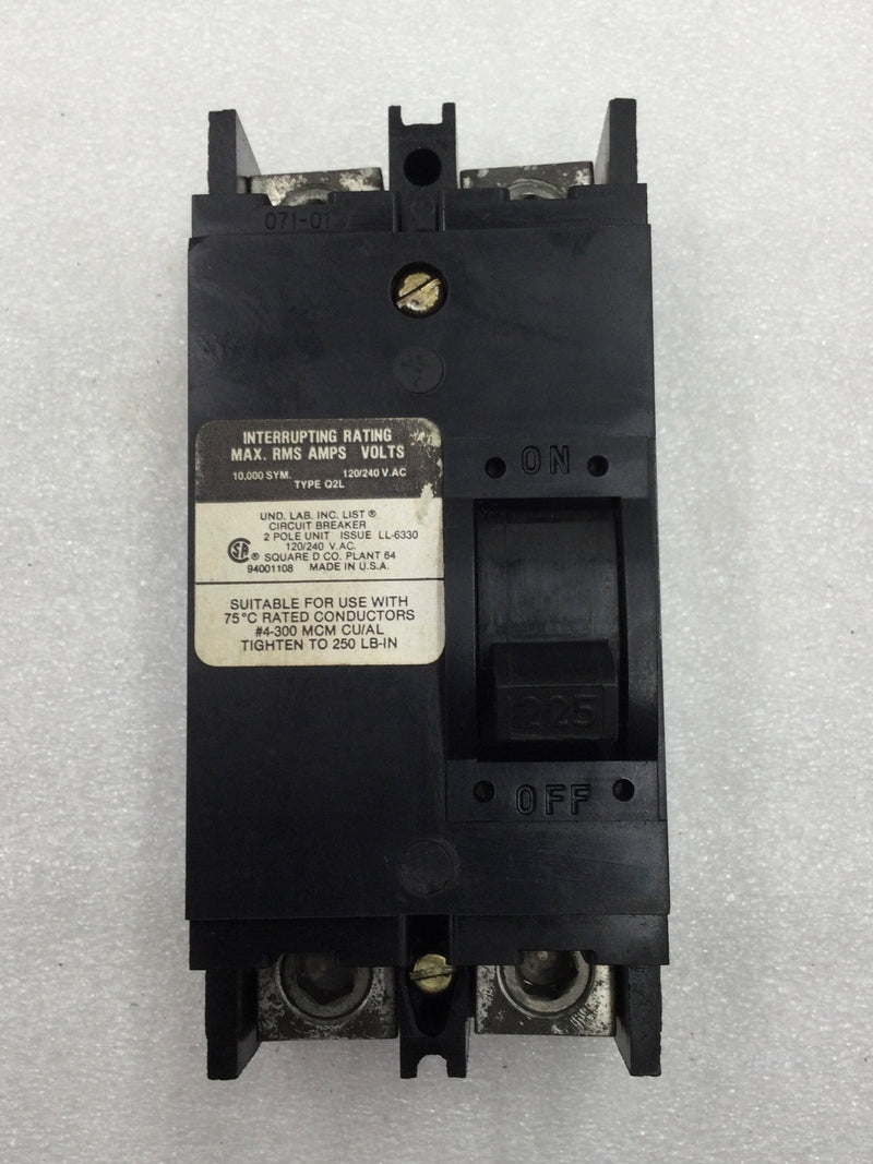 Square D Q2L2225 2 Pole 225 Amp 120/240v Circuit Breaker Type Q2L