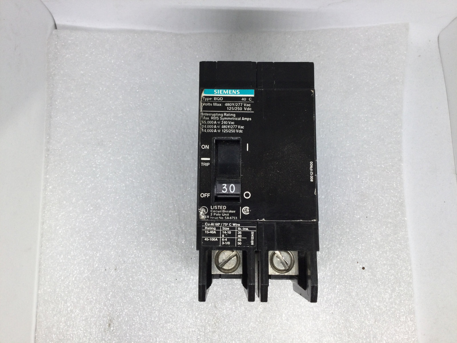 Siemens BQD230 30 Amp 2 Pole 480Y/277V Bolt On Circuit Breaker