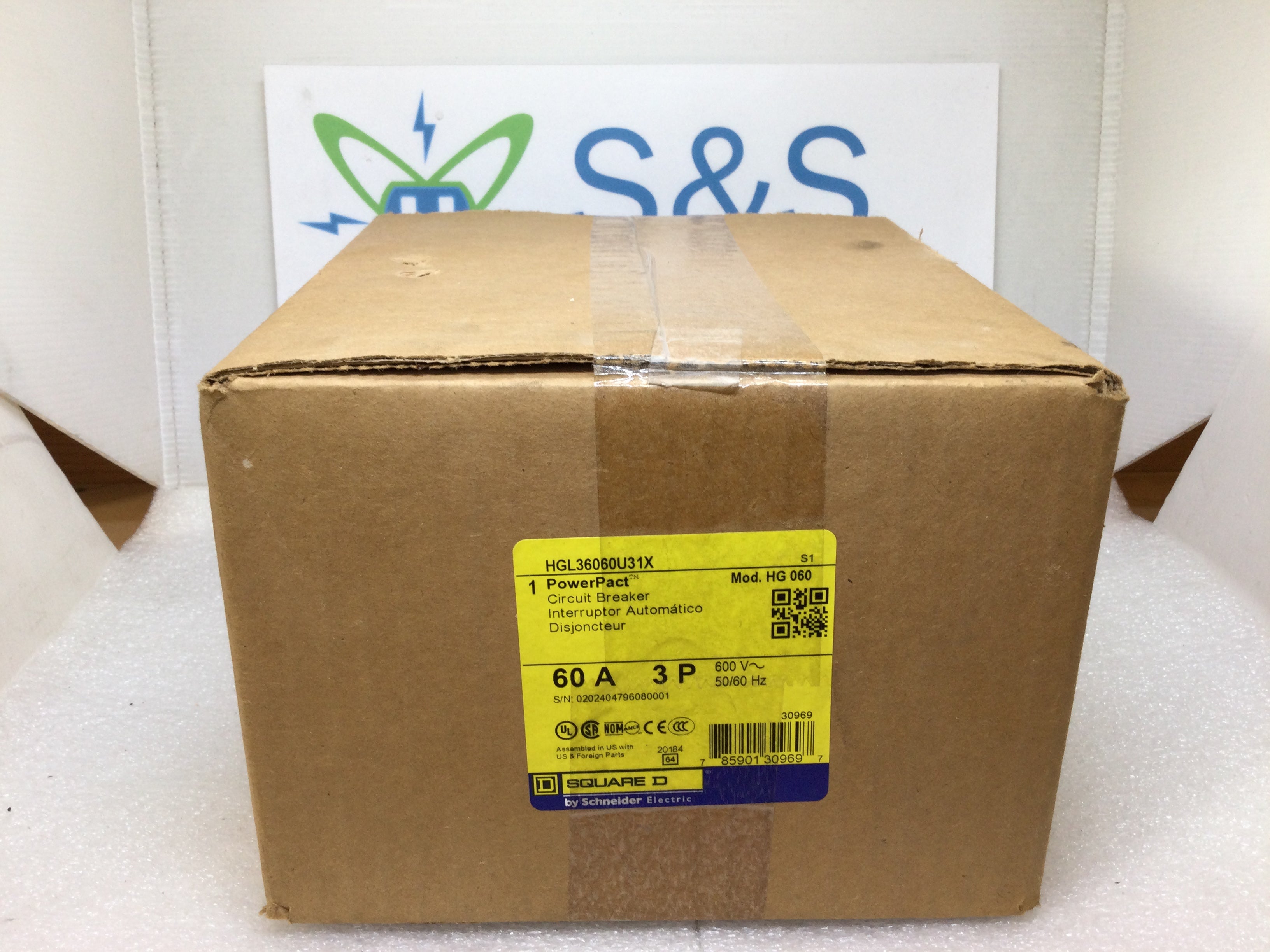 Square D HGL36060U31X 3 Pole 60A 600VAC PowerPact Circuit Breaker Mod.