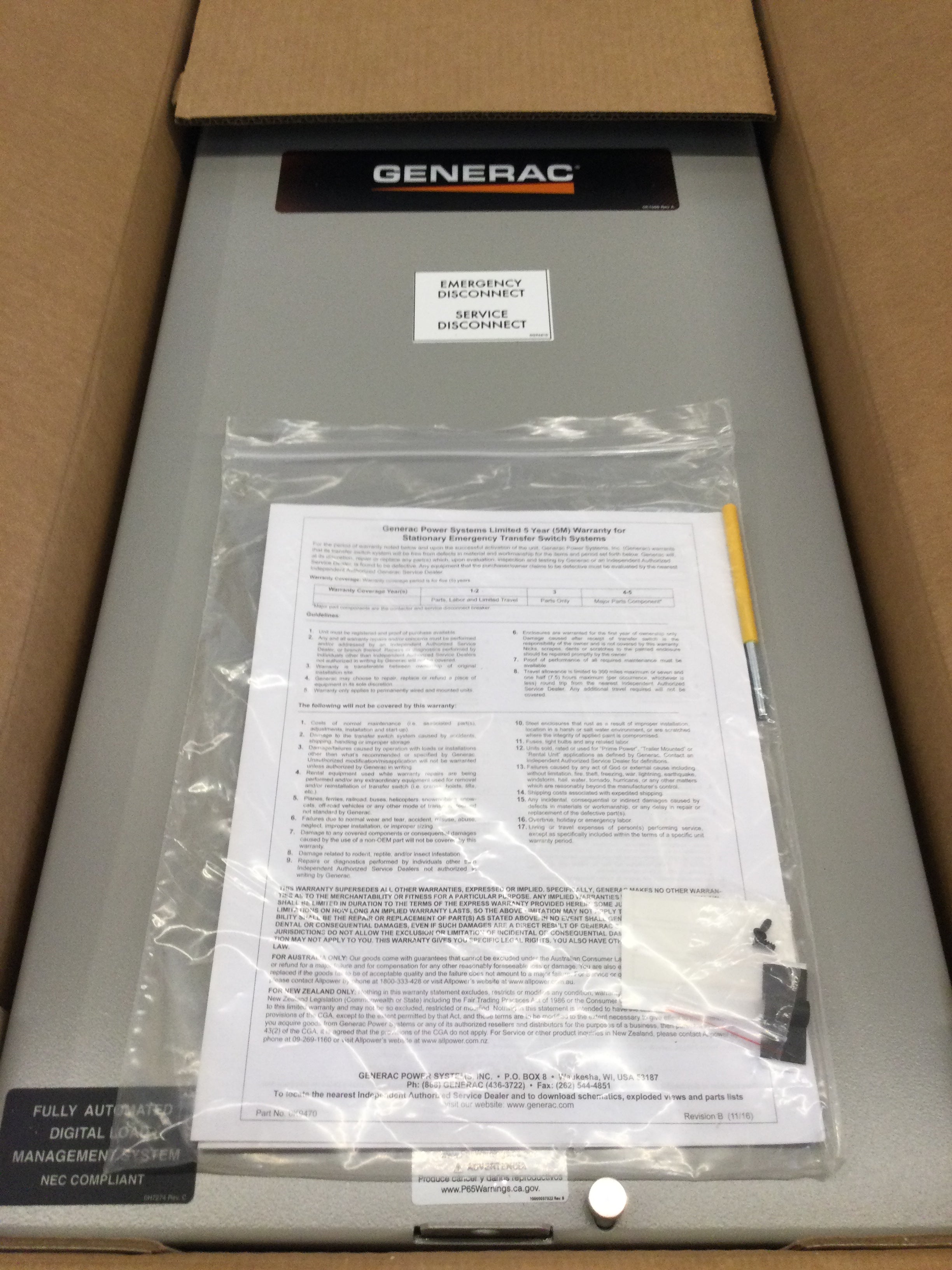 Generac RXSW150A3 150 Amp 1PH 120/240V Nema 3R Automatic Transfer Swit