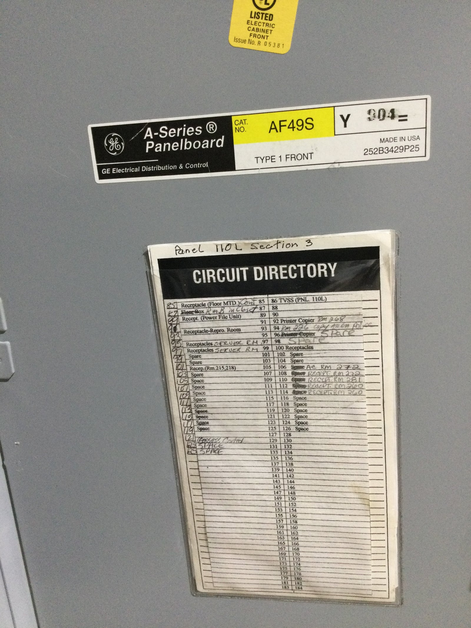 GE General Electric AQF3422CTX 225 Amp Main Breaker Panel 208v 42 circ