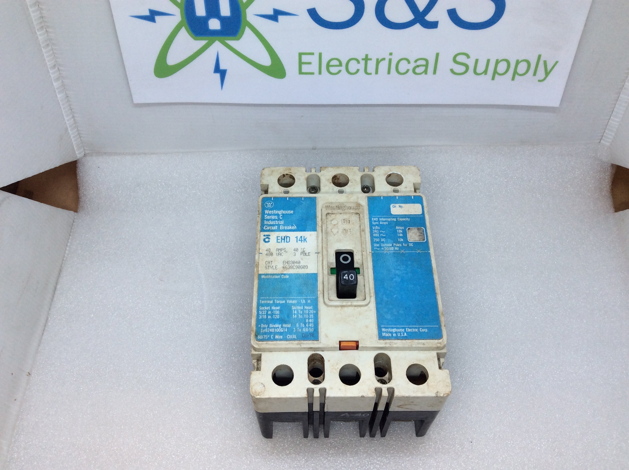Westinghouse EHD3040 3 Pole 40A 480VAC Type EHD 14k Industrial Circuit