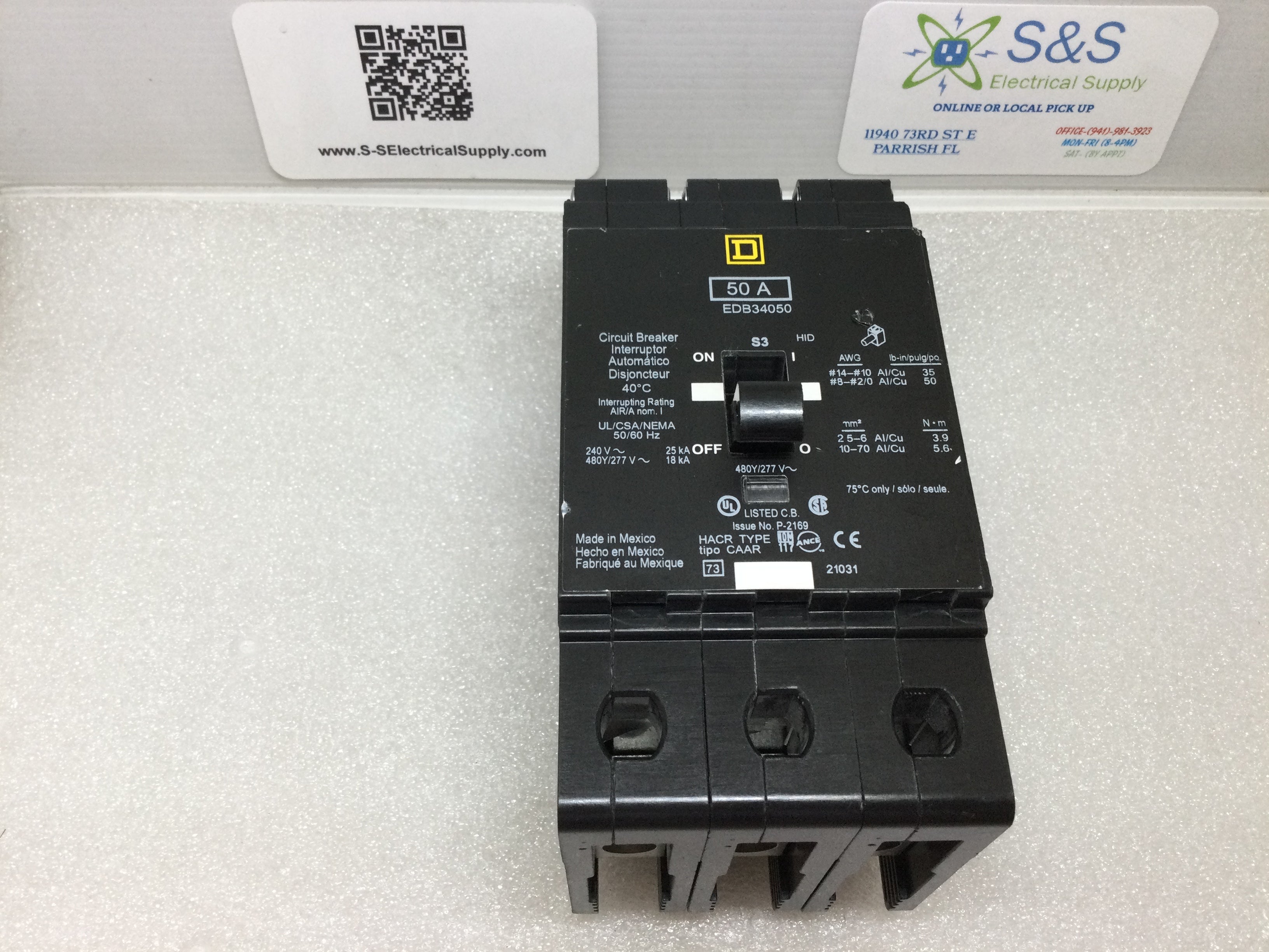 Square-D EDB34050 3-Pole 480v 50 Amp Bolt-On Circuit Breaker