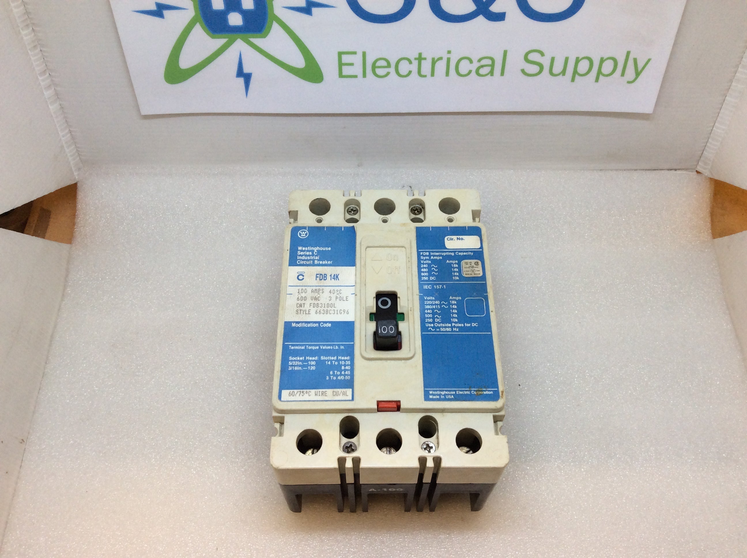 Westinghouse FDB3100L 100 Amp 3 Pole 600V Type FDB Circuit Breaker