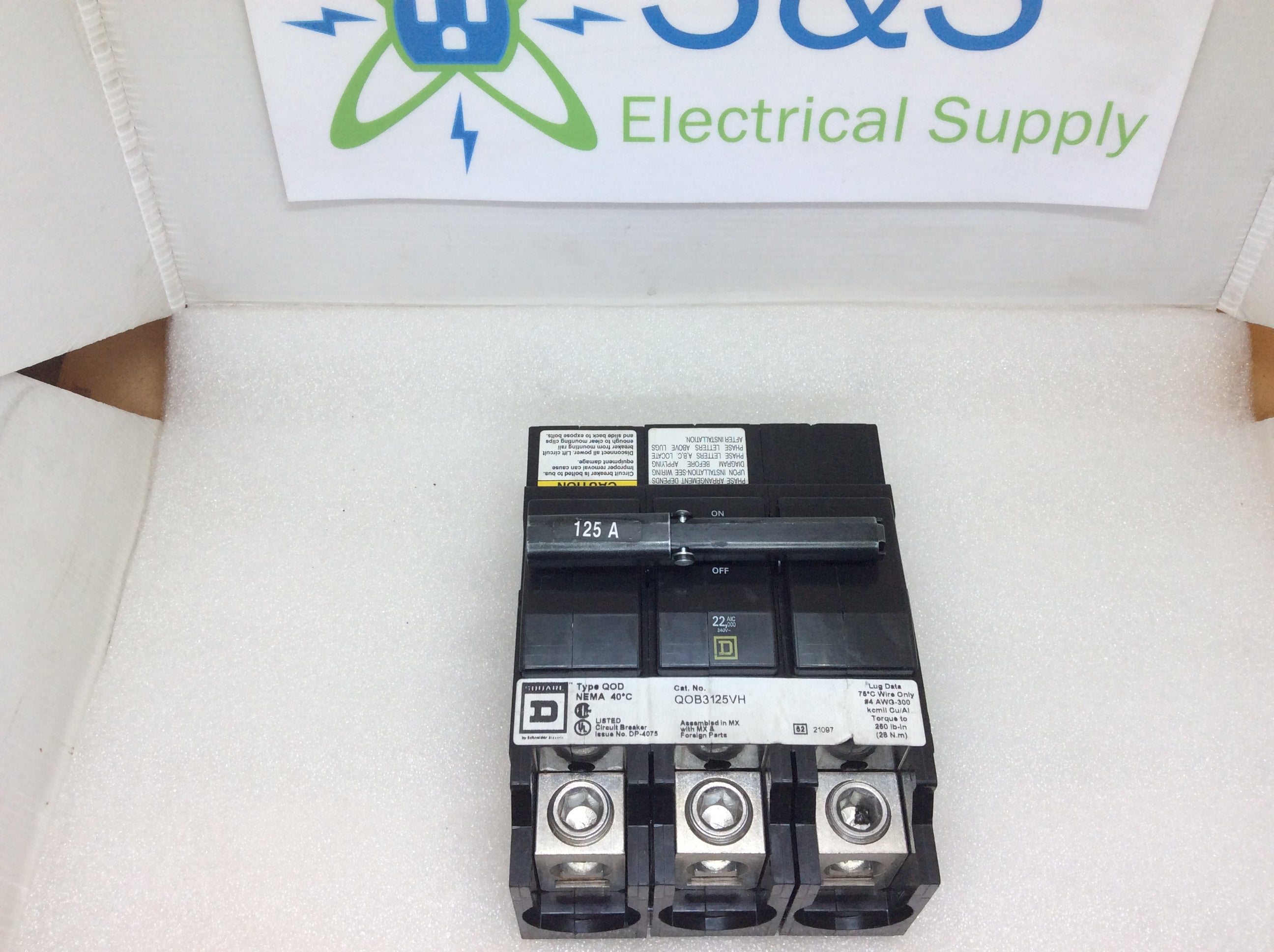 Square D QOB3125VH 3 Pole 125A 22kAIC Type QOB/VH Circuit Breaker