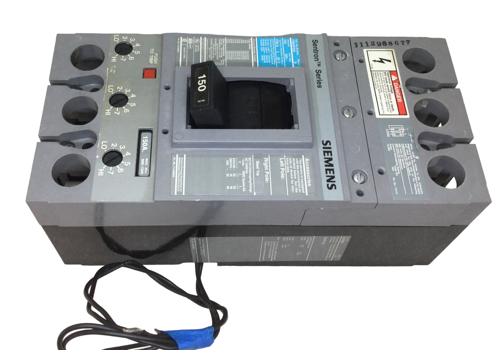 Siemens FD63F250 3 Pole 250A 600VAC Max FD63T150 Trip Set @150A Sentro