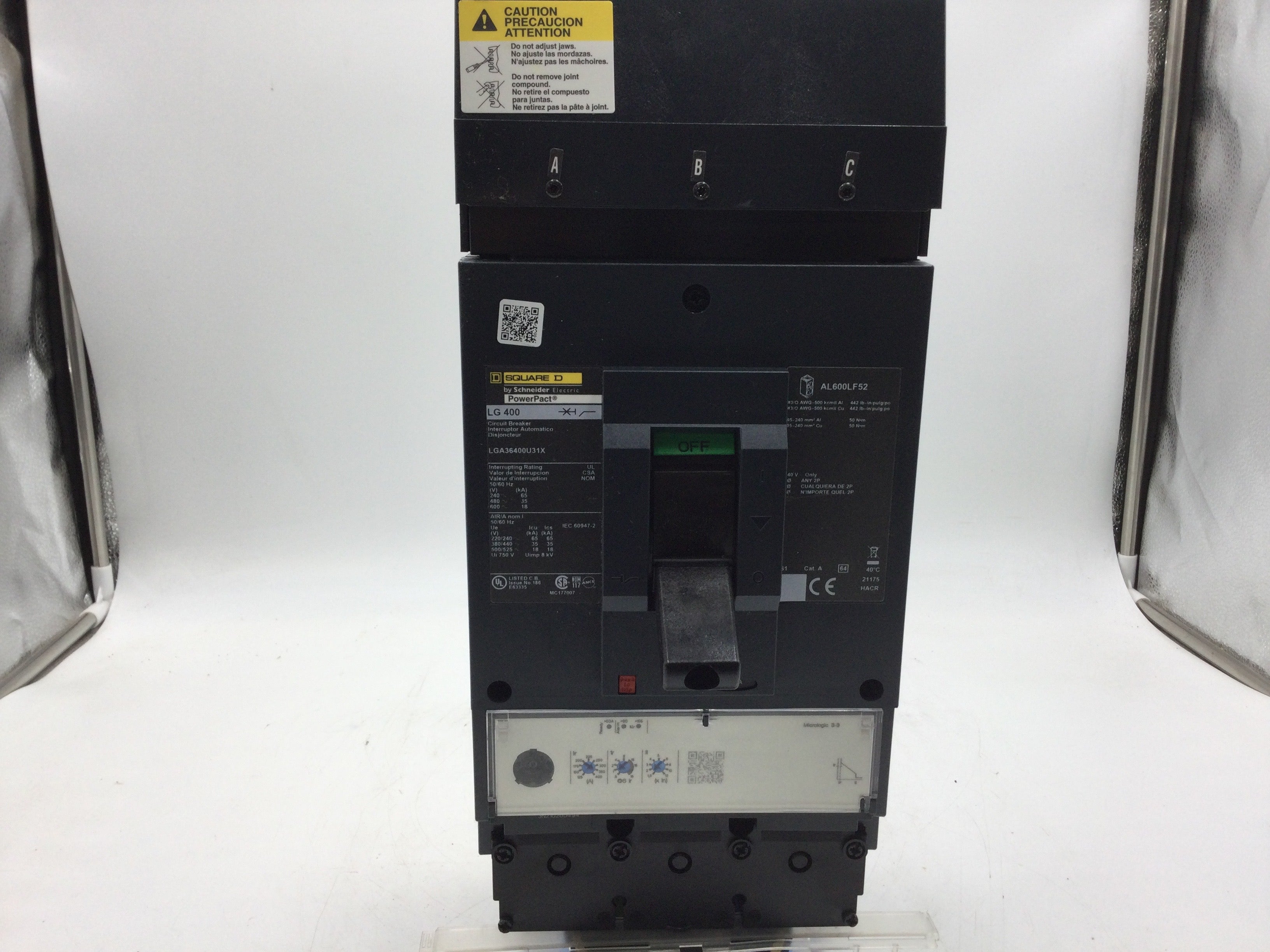 Square D LGA36400U31X 400 Amp 600V 3 Pole 35K Rated I-Line Circuit Bre