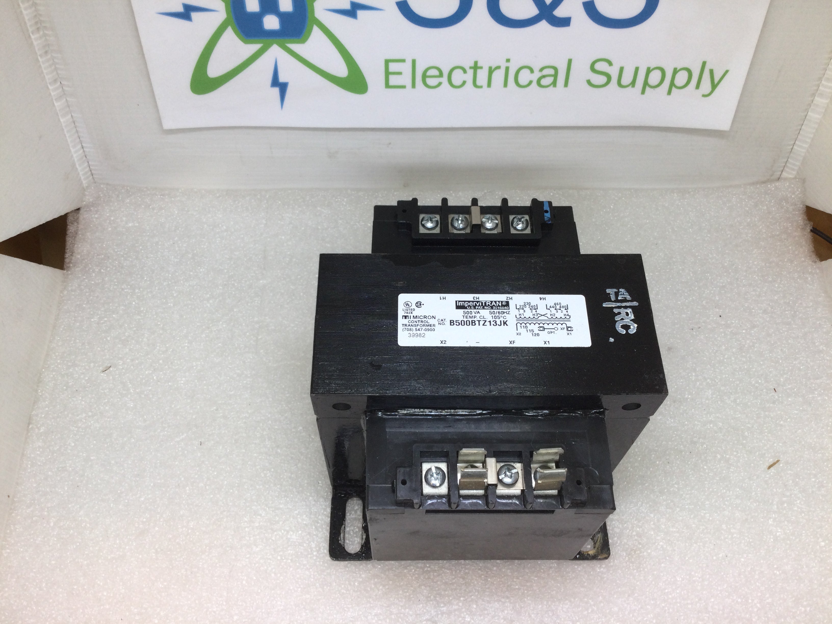 Impervitran/Micron B500BTZ13JK Control Transformer 500VA 50/60Hz 220/4