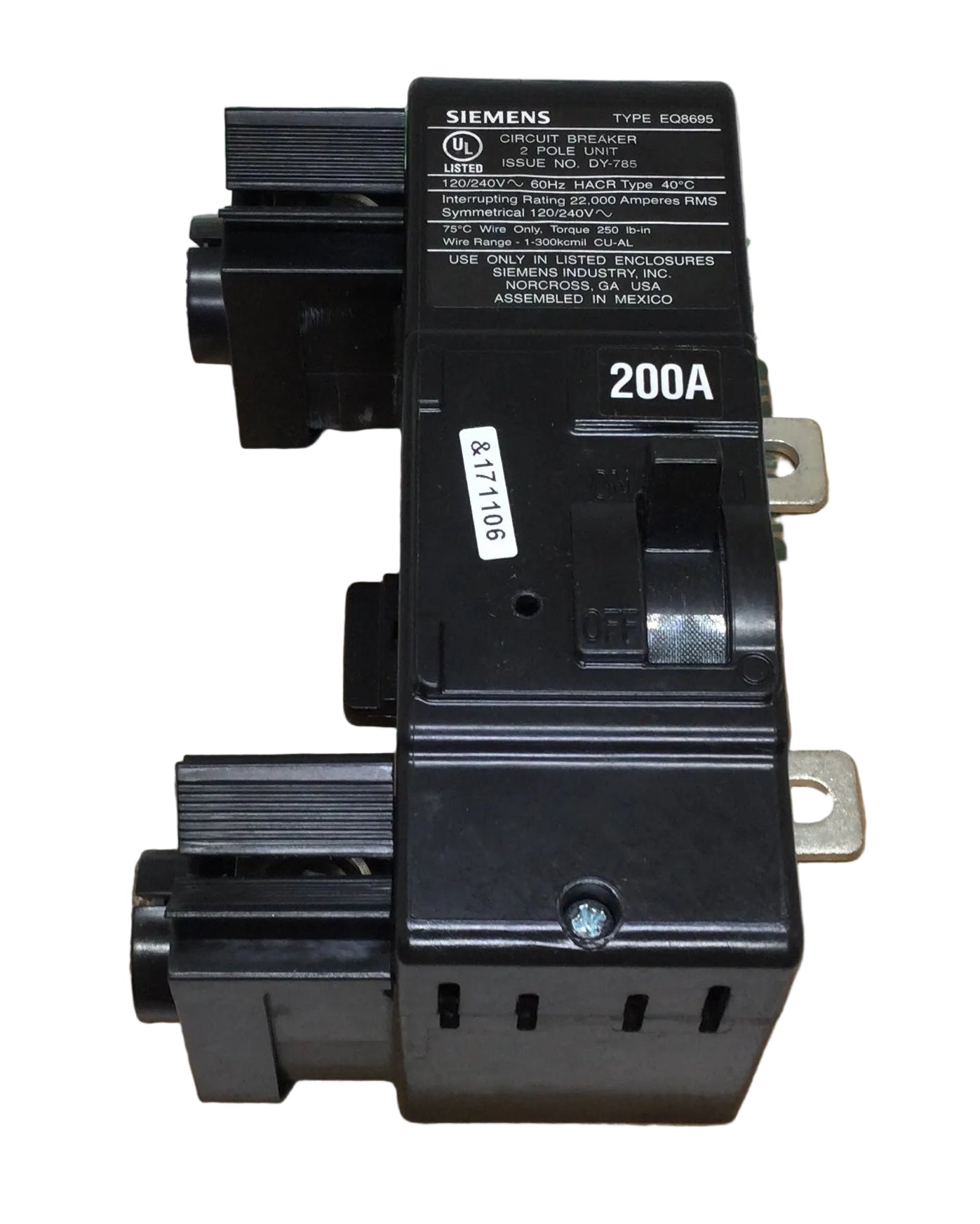 Siemens MBK200A EQ8695 200 Amp 2 Pole 120/240 Vac Main Circuit Breaker