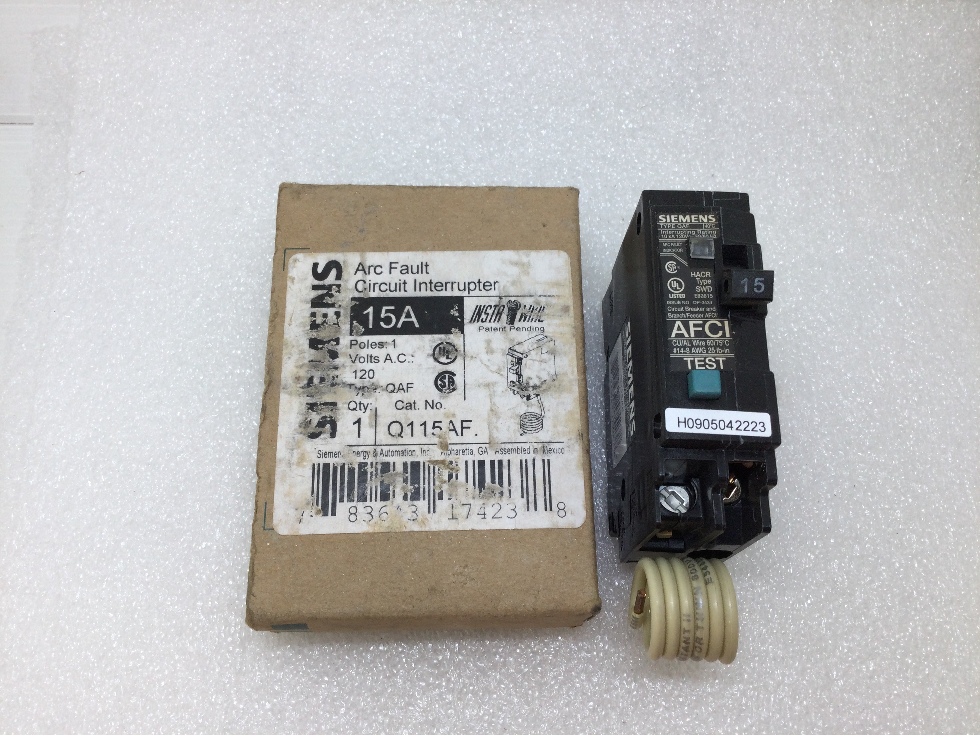 Arc Fault Breaker 20 Amp Siemens QA115AFCN 1 Pole Arc Fault Circuit ...