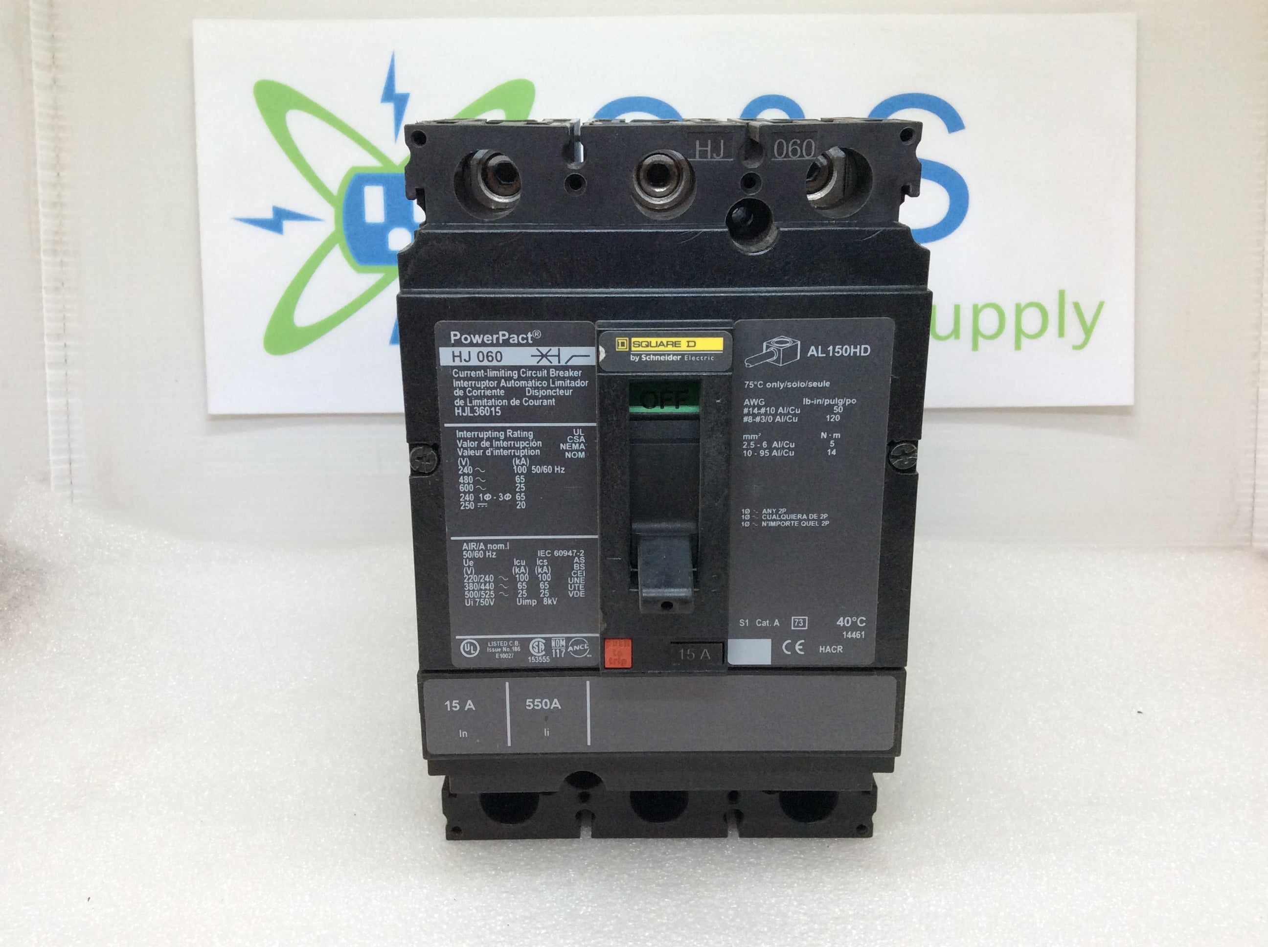 Square D HJL36015 3 Pole 15 Amp 600v Circuit Breaker