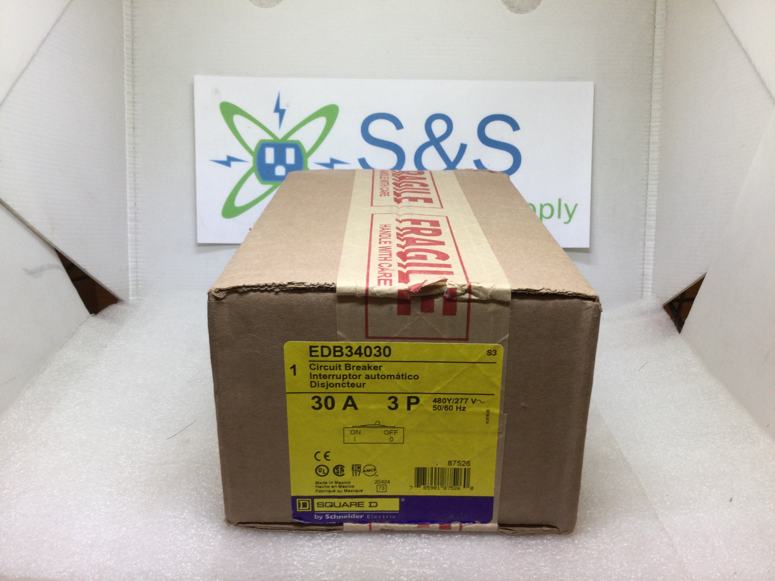 Square D EDB34030 3 Pole 3 Amp 277/480VAC Type EDB Circuit Breaker