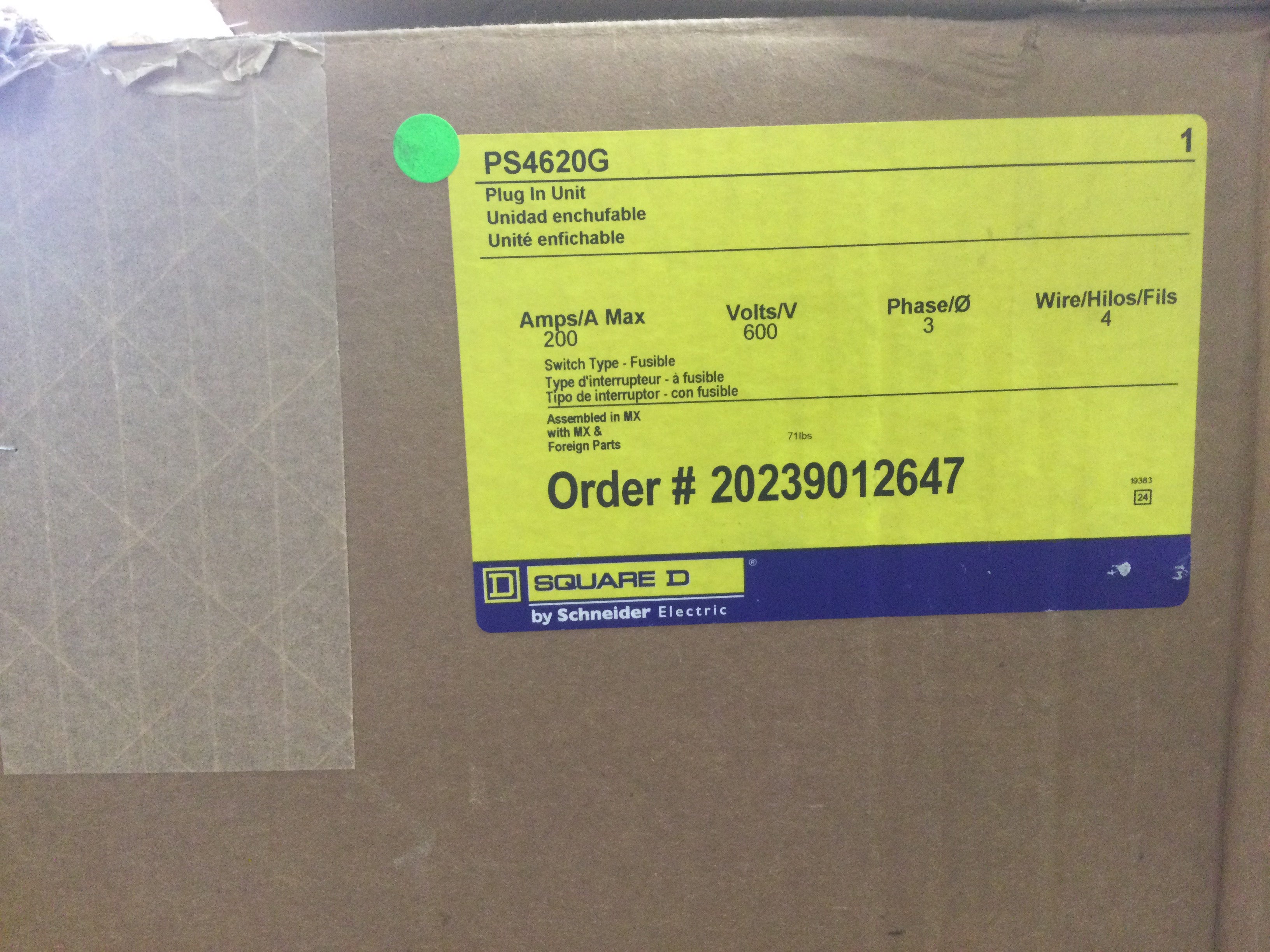 Square D PS4620G 200A 600V 3 Phase 4 Wire I-Line Series Fusible Bus Pl