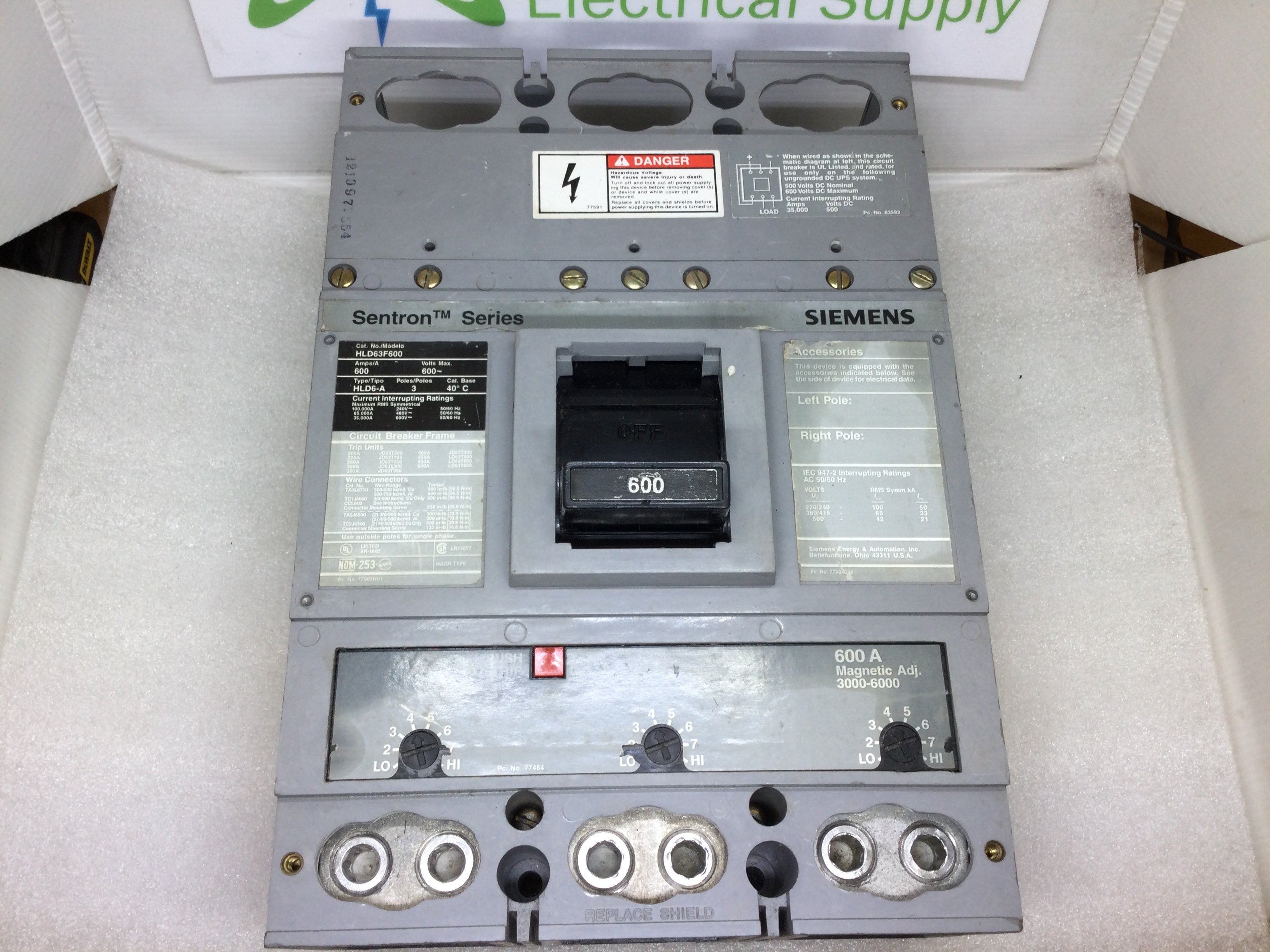 Siemens HLD63F600; 600 Amp, 600vac, 3ph, Type HLD6-A, Sentron Series C