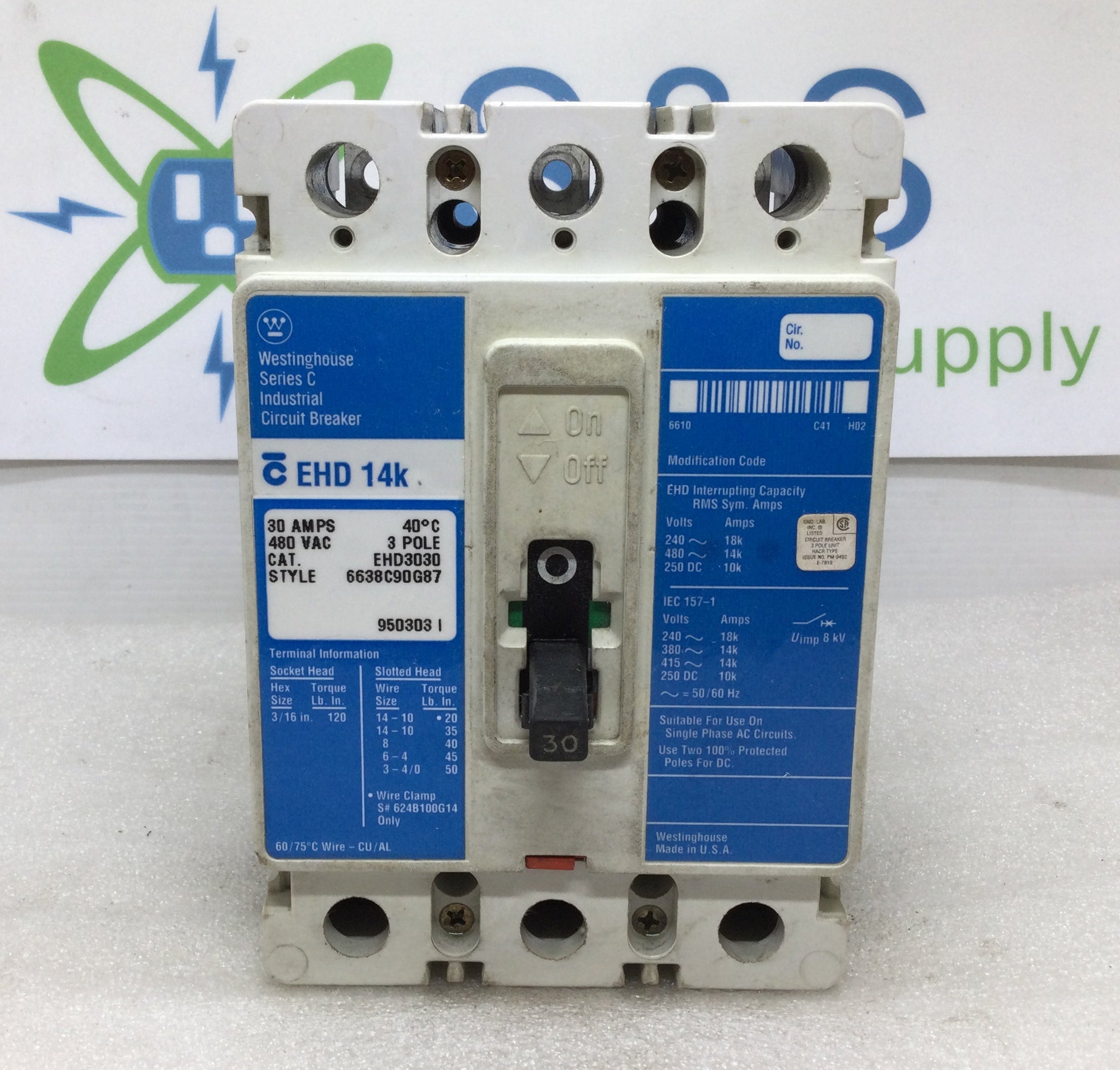 Westinghouse EHD3030 30 Amp 3 Pole 480V Circuit Breaker