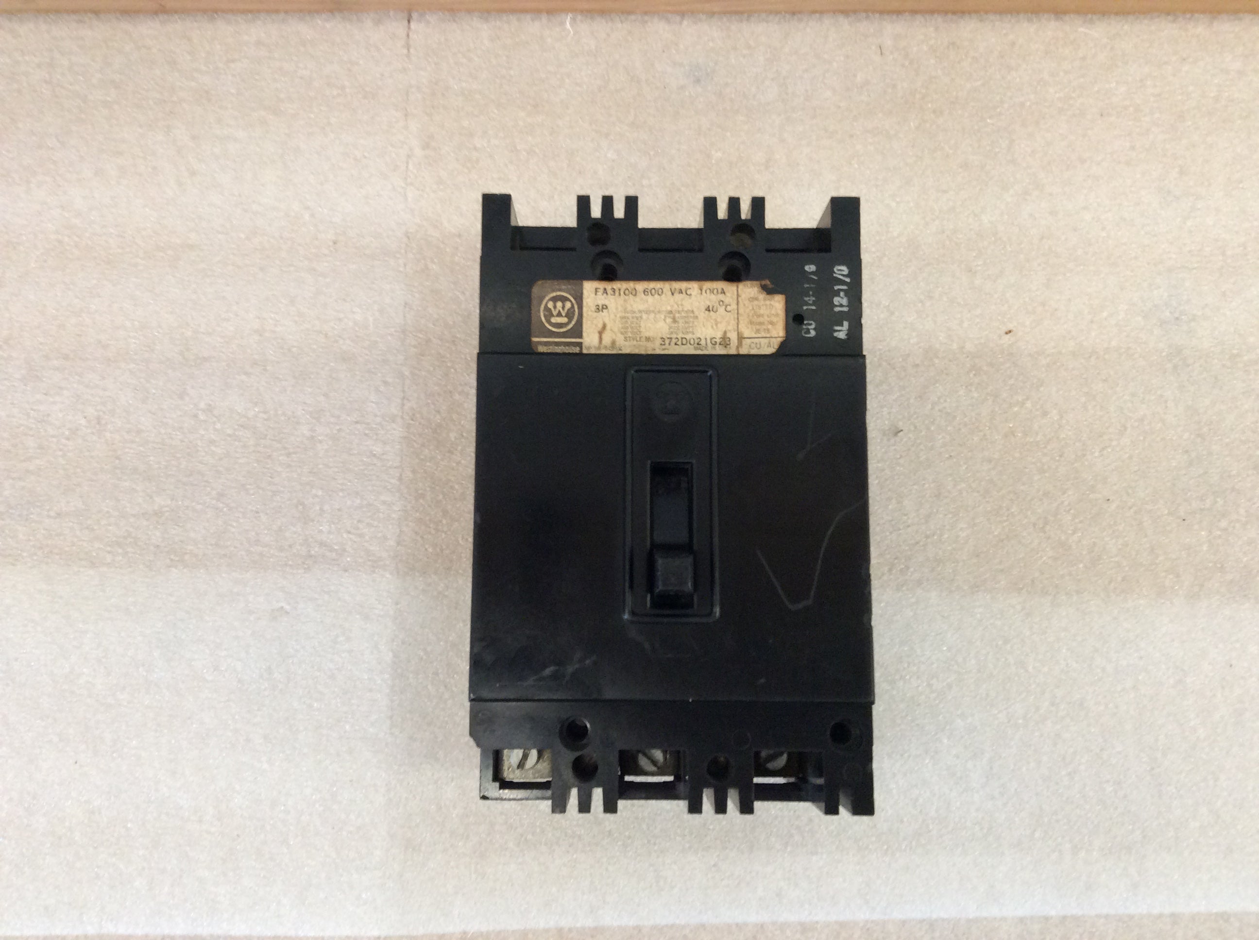 Westinghouse FA3100 3 Pole 100A 600VAC Type FA Bolt On Circuit Breaker