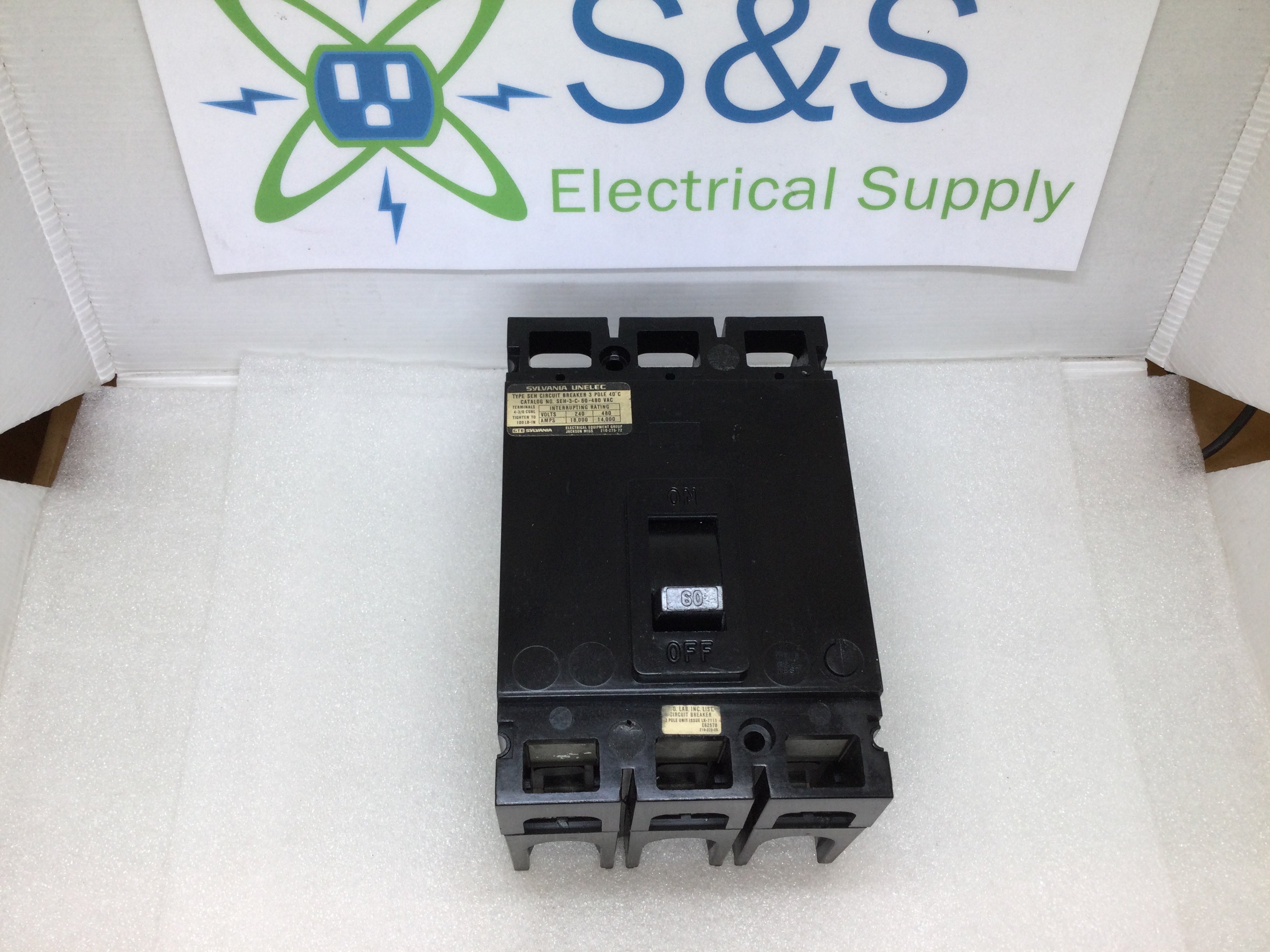 GTE/Sylvania SEH-3-C-60; 3 Pole, 60a, 240/480vac Type SEH Circuit Brea