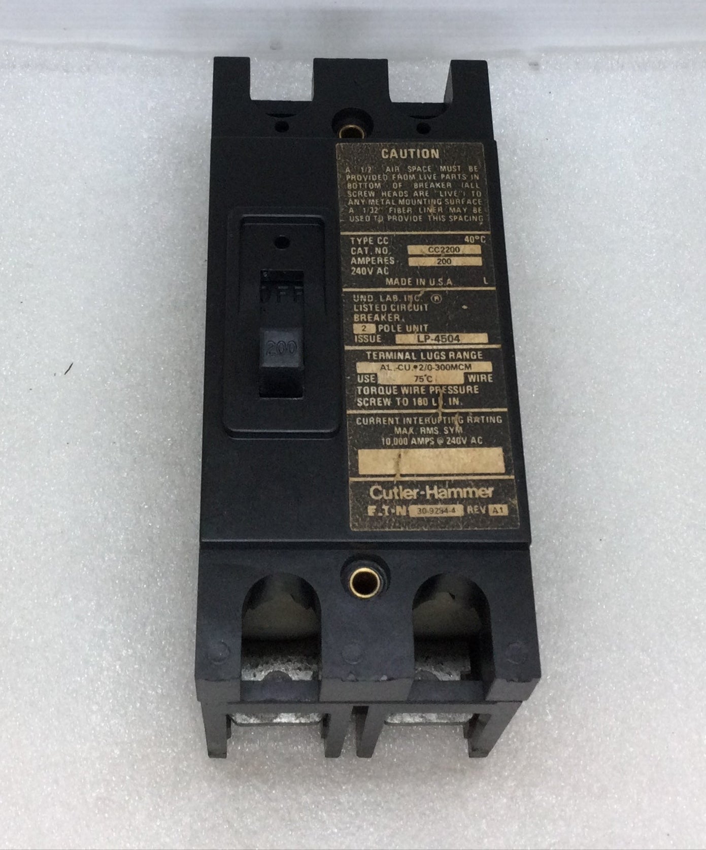 Eaton Cutler Hammer CC2200 200 Amp 2 Pole 240V Circuit Breaker