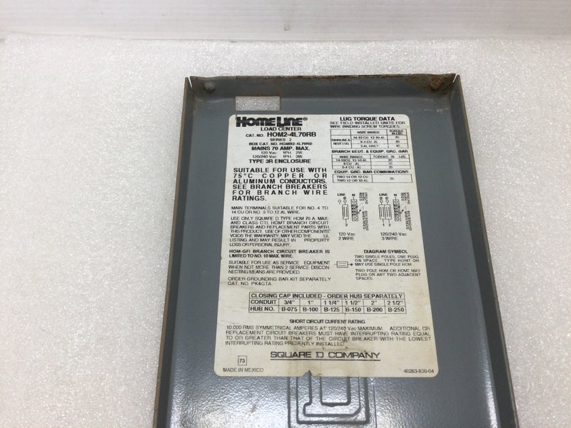 Square D HOM2-4L70RB 70 Amp 120/240V Type 3R- Cover Only