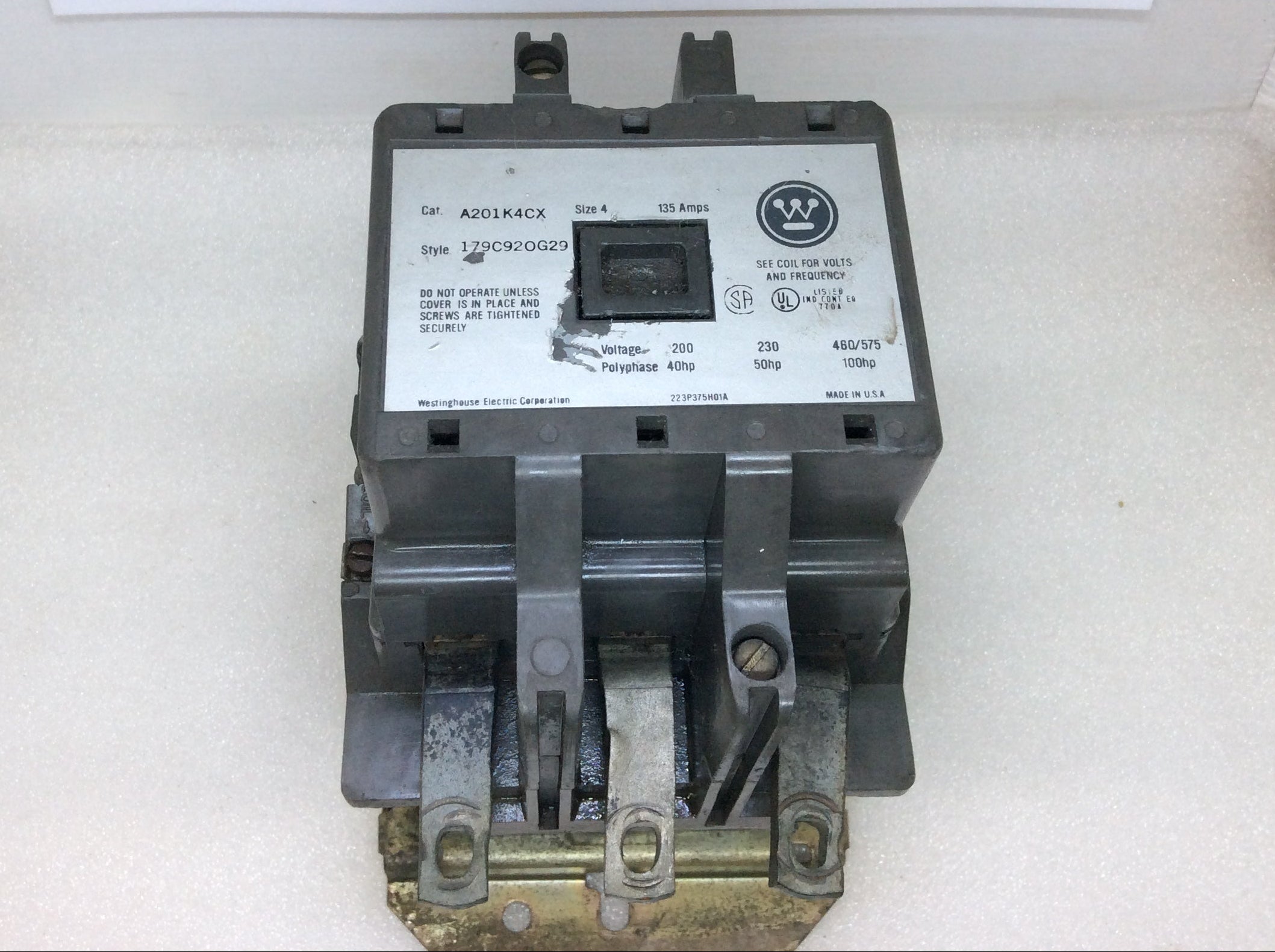 Westinghouse A201K4CX 135 Amps 3 Phase Size 4 Motor Control - Cosmetic