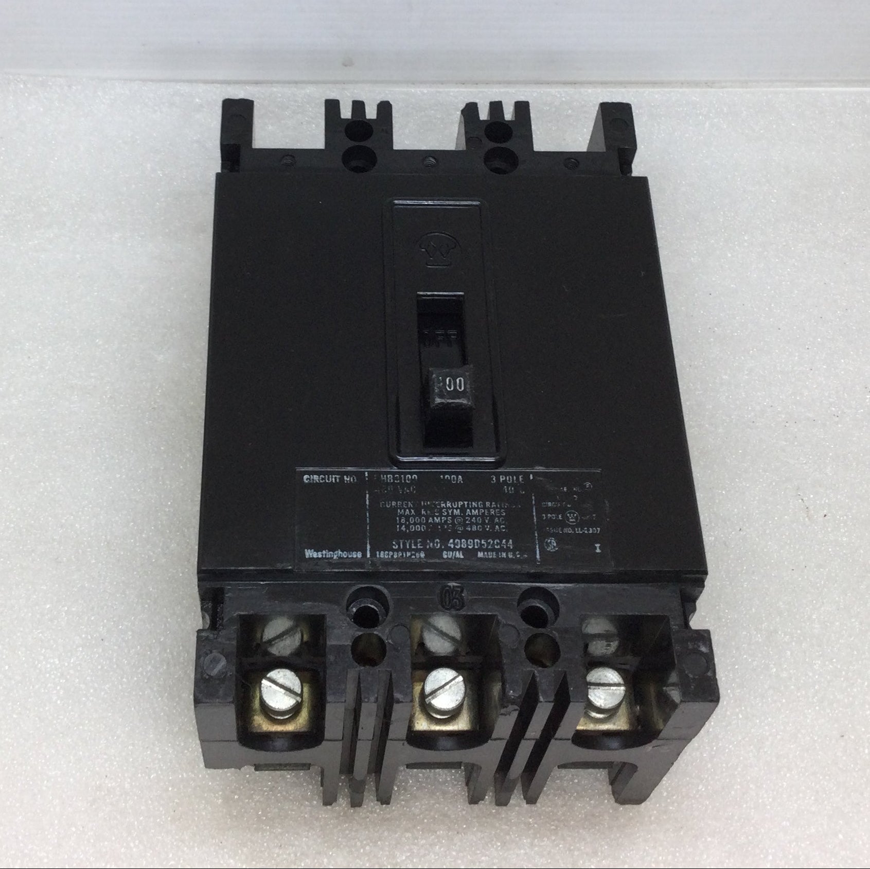 Westinghouse EHB3100 100 Amp 3 Pole 480V Type EHB Circuit Breaker